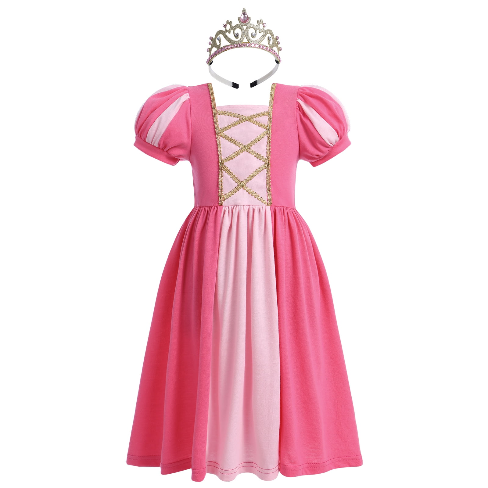 IBTOM CASTLE Kids Girls Princess Puff Sleeve Dresses + Crown Movie ...
