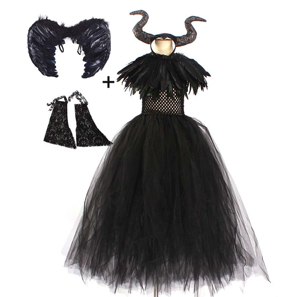 IBTOM CASTLE Kids Girls Witch Costume Handmade Knitted Tulle Dress Evil ...