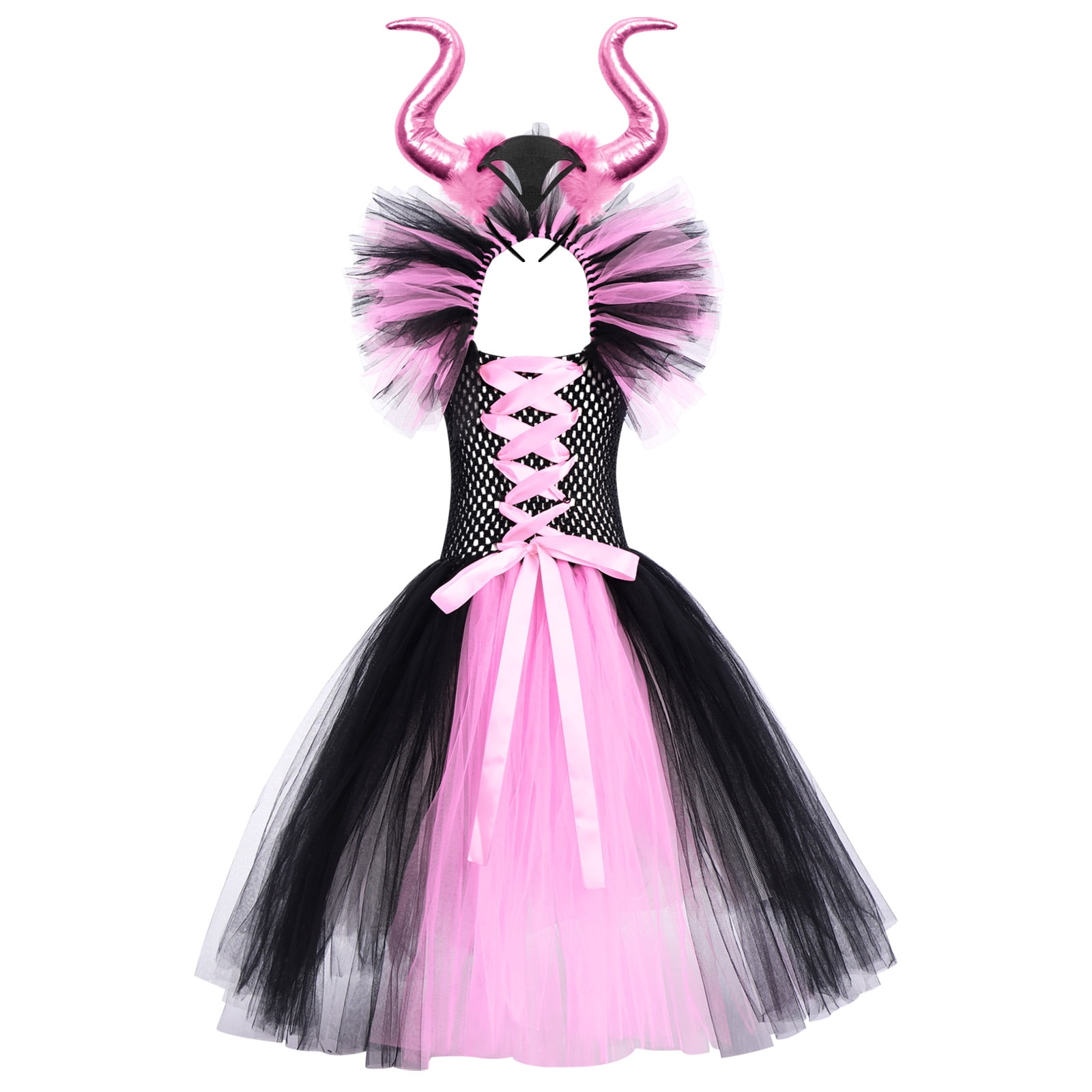 IBTOM CASTLE Kids Girls Witch Costume Handmade Knitted Tulle Dress with ...