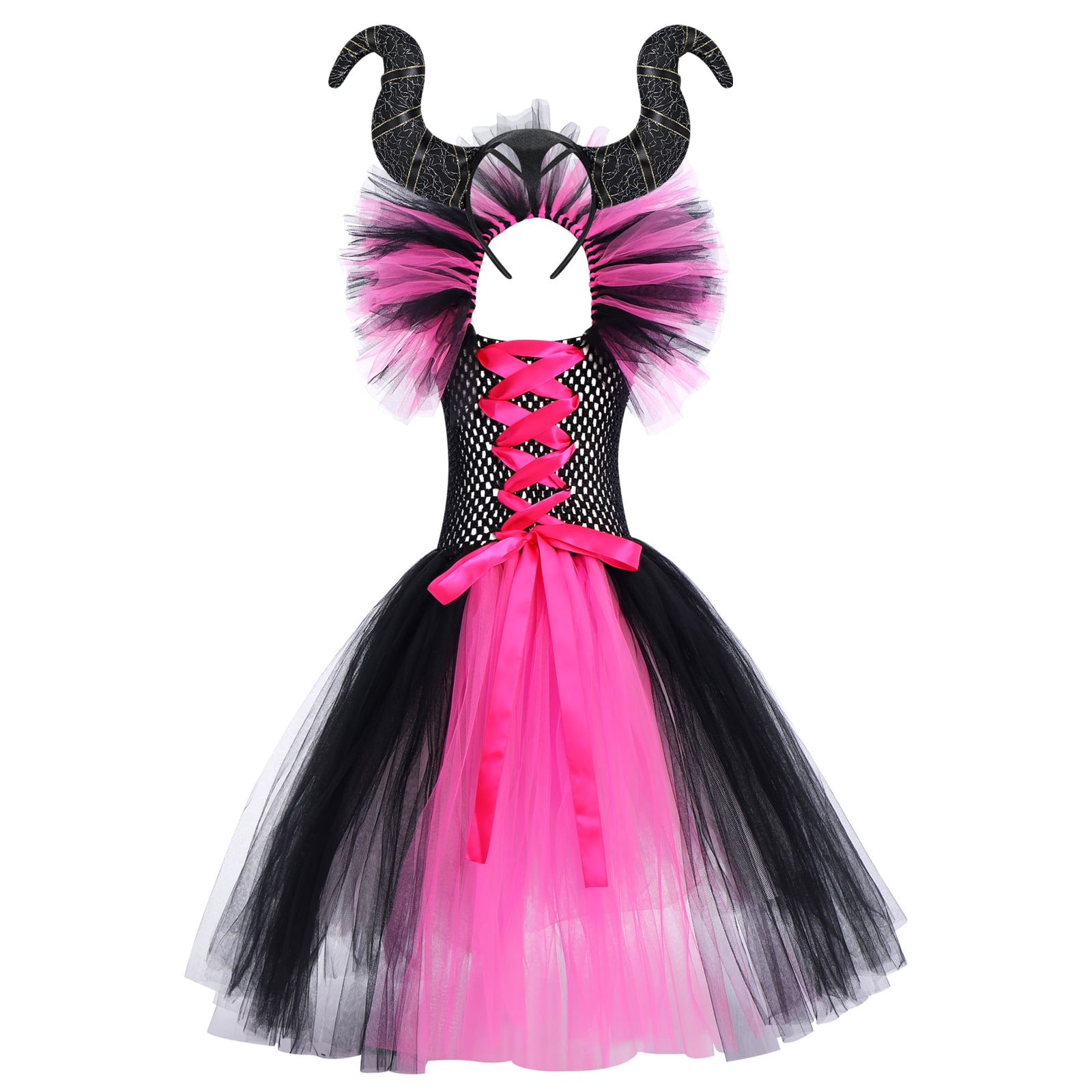 IBTOM CASTLE Kids Girls Witch Costume Handmade Knitted Tulle Dress with ...