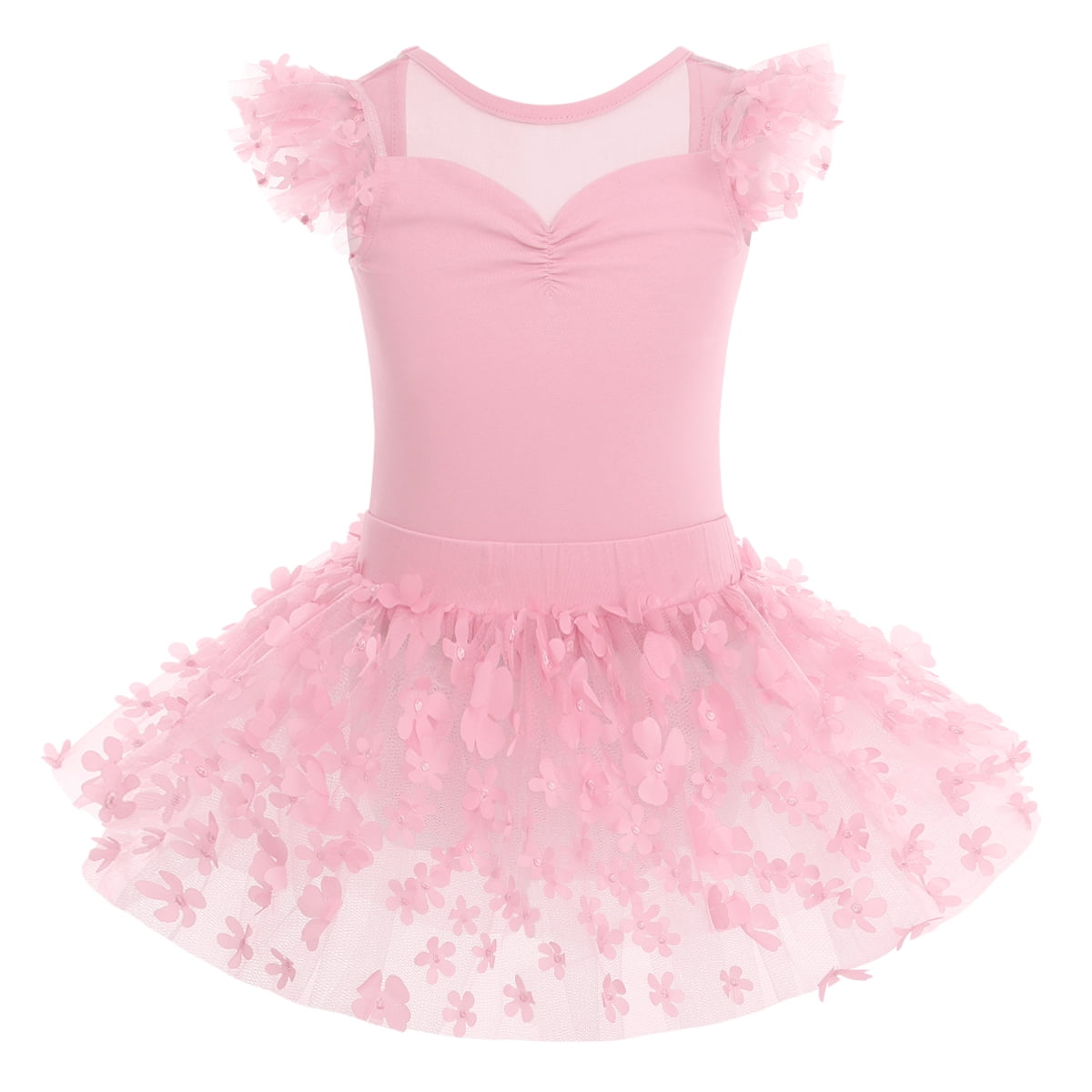 IBTOM CASTLE Kids Toddler Girls Flower Ruffle Fly Sleeve Ballet Leotard ...
