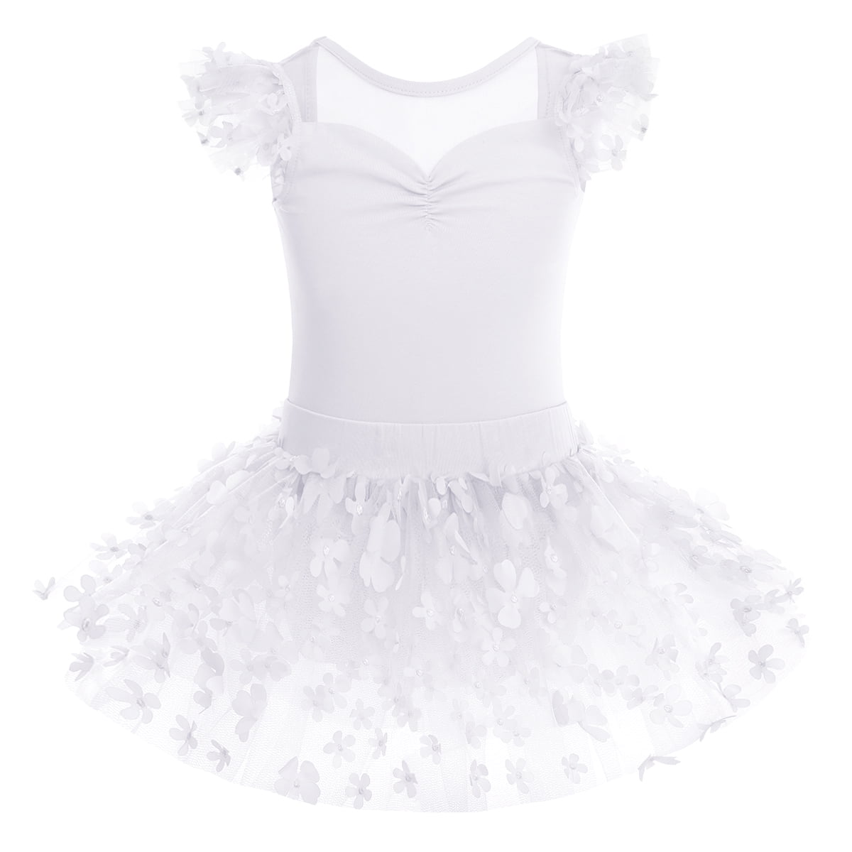 IBTOM CASTLE Kids Toddler Girls Flower Ruffle Fly Sleeve Ballet Leotard ...