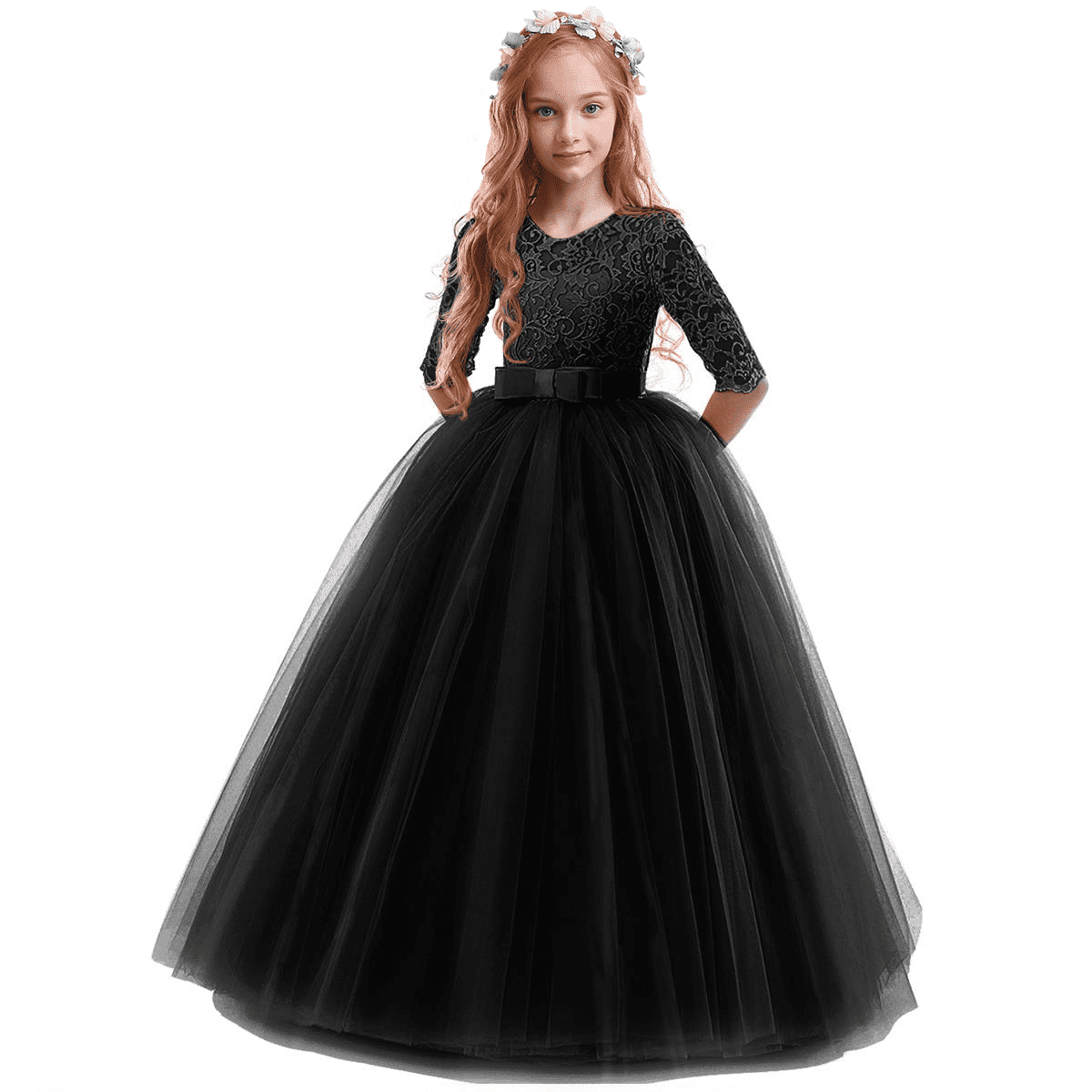 IBTOM CASTLE Little Big Girls Flower Vintage Floral Lace 3/4 Sleeves ...