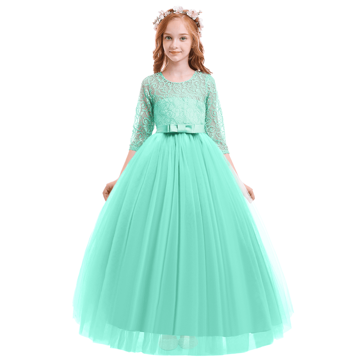 IBTOM CASTLE Little Big Girls Flower Vintage Floral Lace 3/4 Sleeves ...