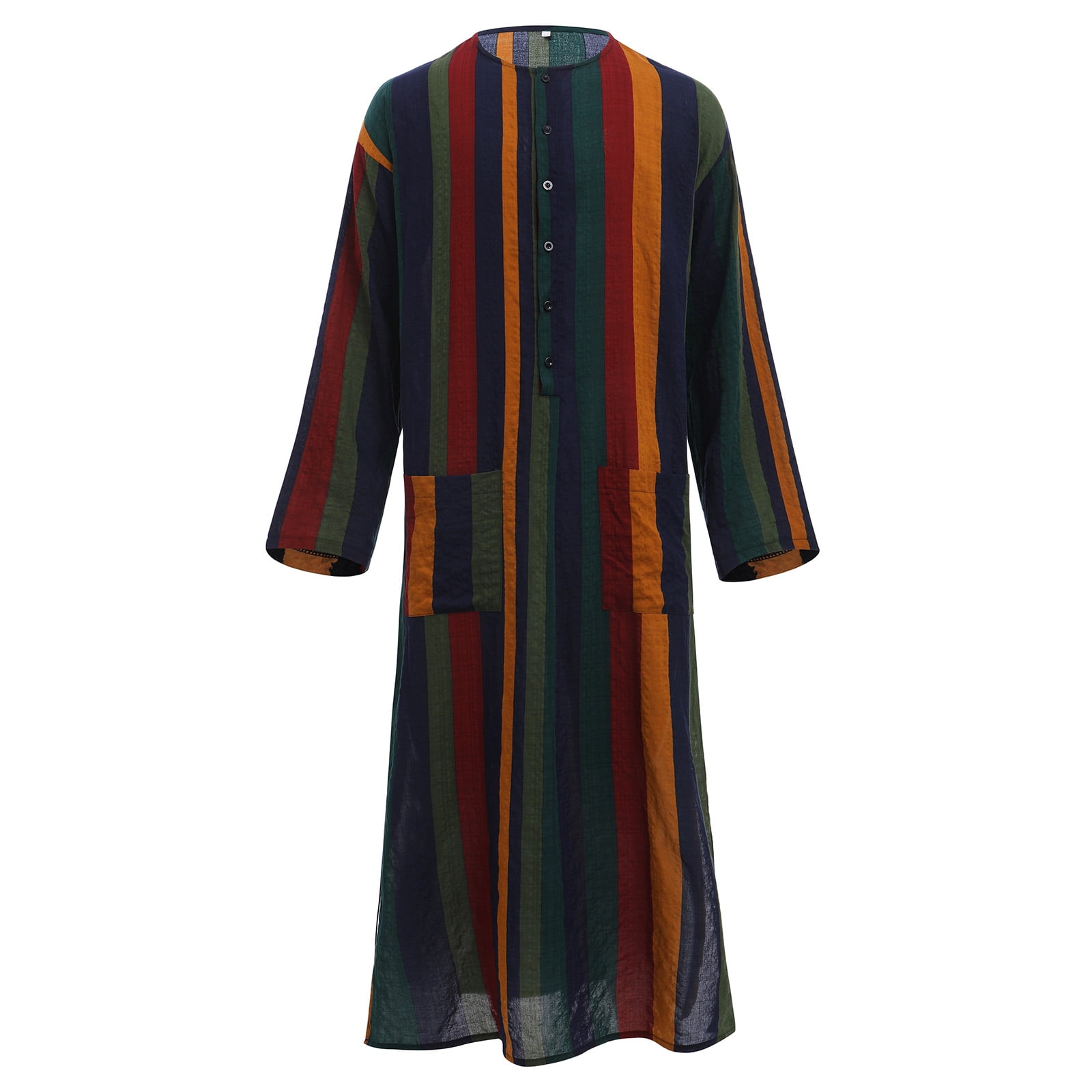 IBTOM CASTLE Men's Muslim Thobe Long Sleeve Striped Robe Gown Arab ...