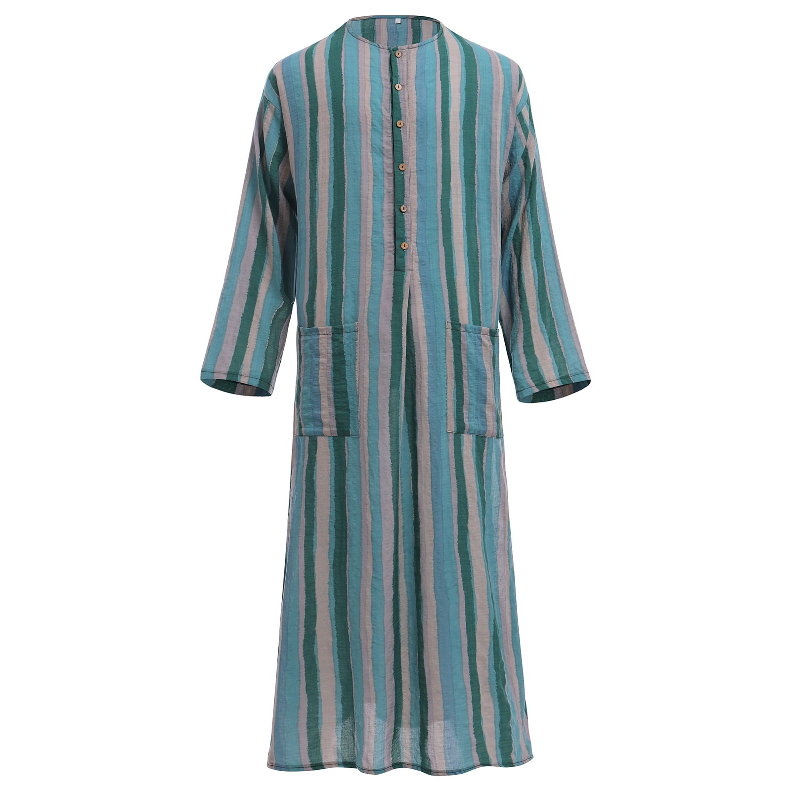 IBTOM CASTLE Men's Muslim Thobe Long Sleeve Striped Robe Gown Arab ...