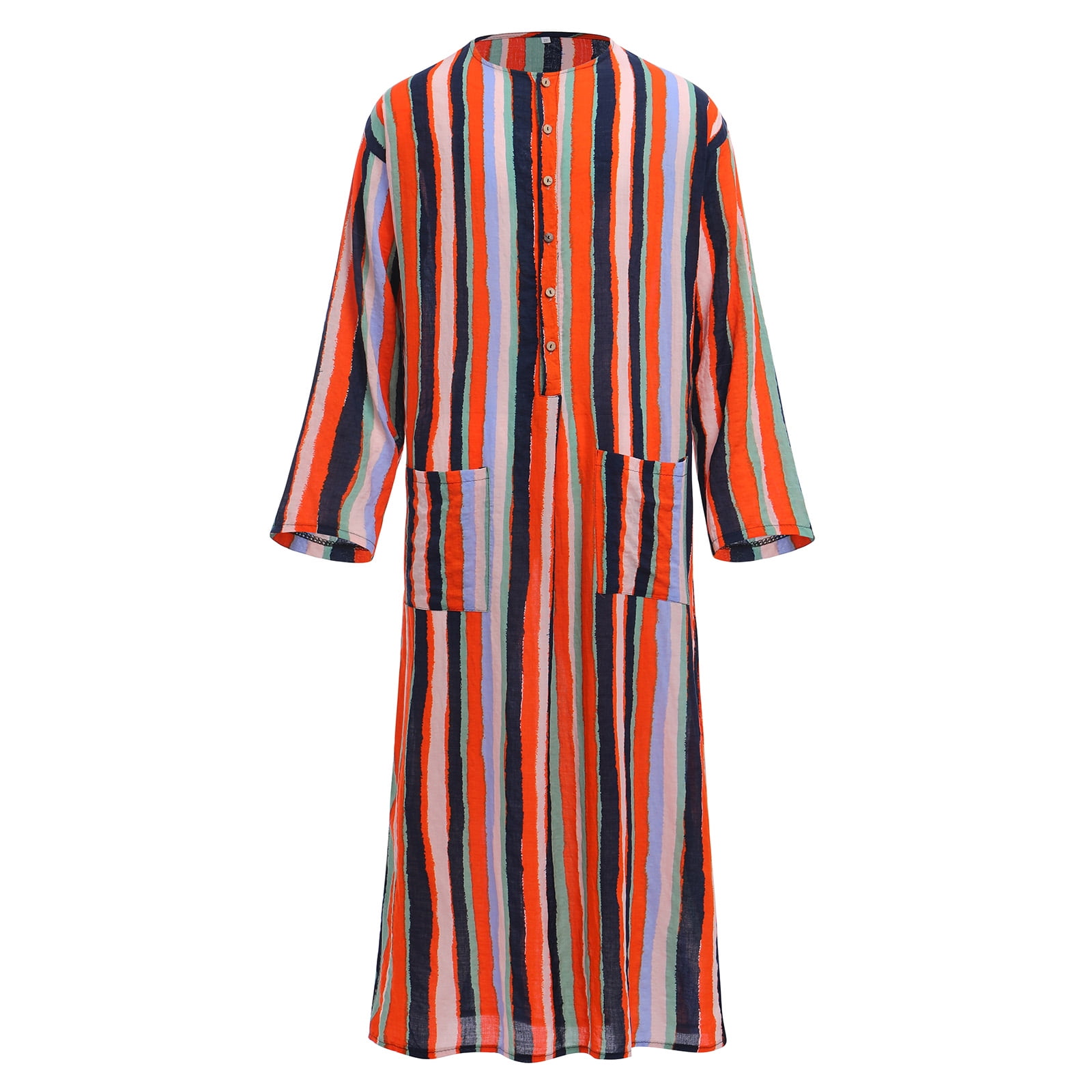 IBTOM CASTLE Men's Muslim Thobe Long Sleeve Striped Robe Gown Arab ...