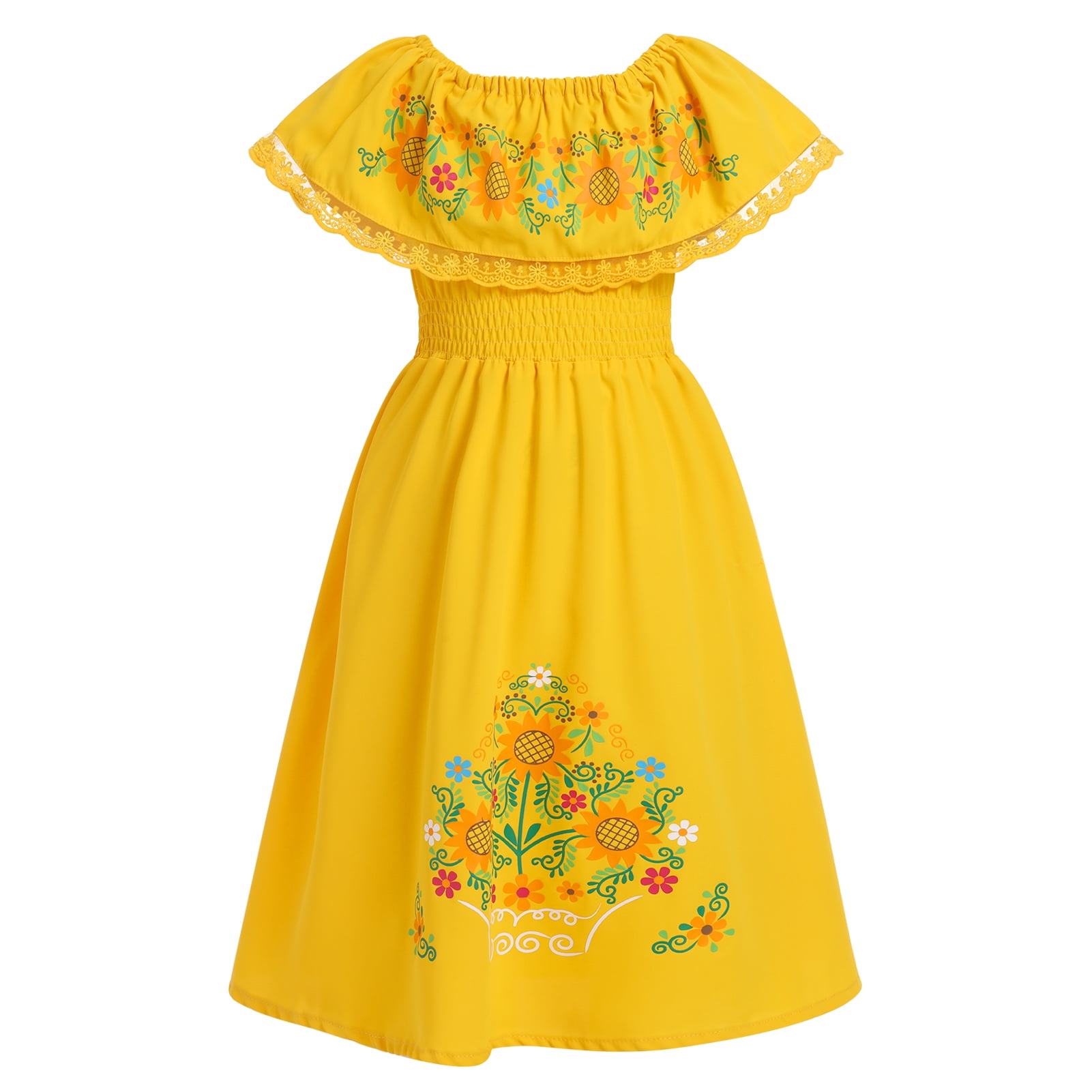 IBTOM CASTLE Mexican Dress for Girls Traditional Off-Shoulder Floral ...