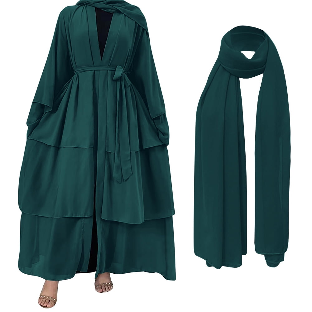 IBTOM CASTLE Muslim Chiffon Abaya for Women Open Front Cardigan Modest ...