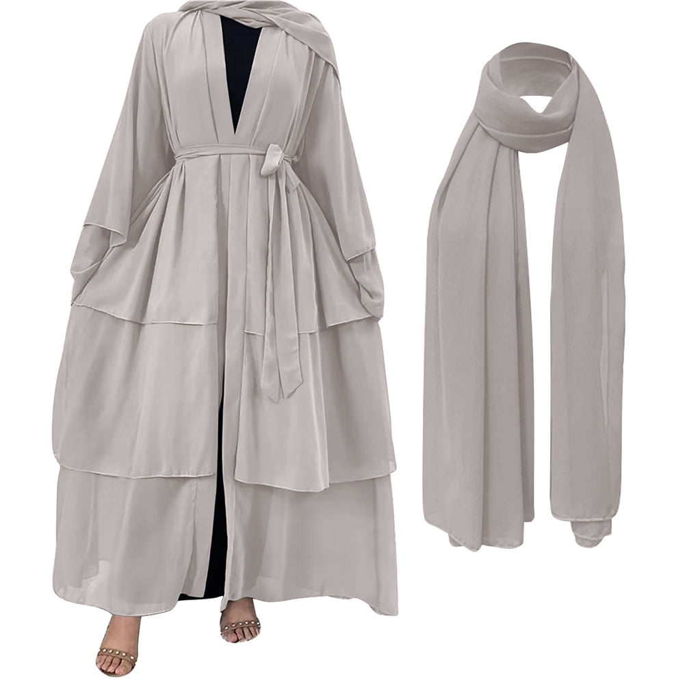 IBTOM CASTLE Muslim Chiffon Abaya for Women Open Front Cardigan Modest ...