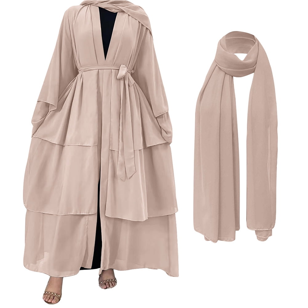IBTOM CASTLE Muslim Chiffon Abaya for Women Open Front Cardigan Modest ...