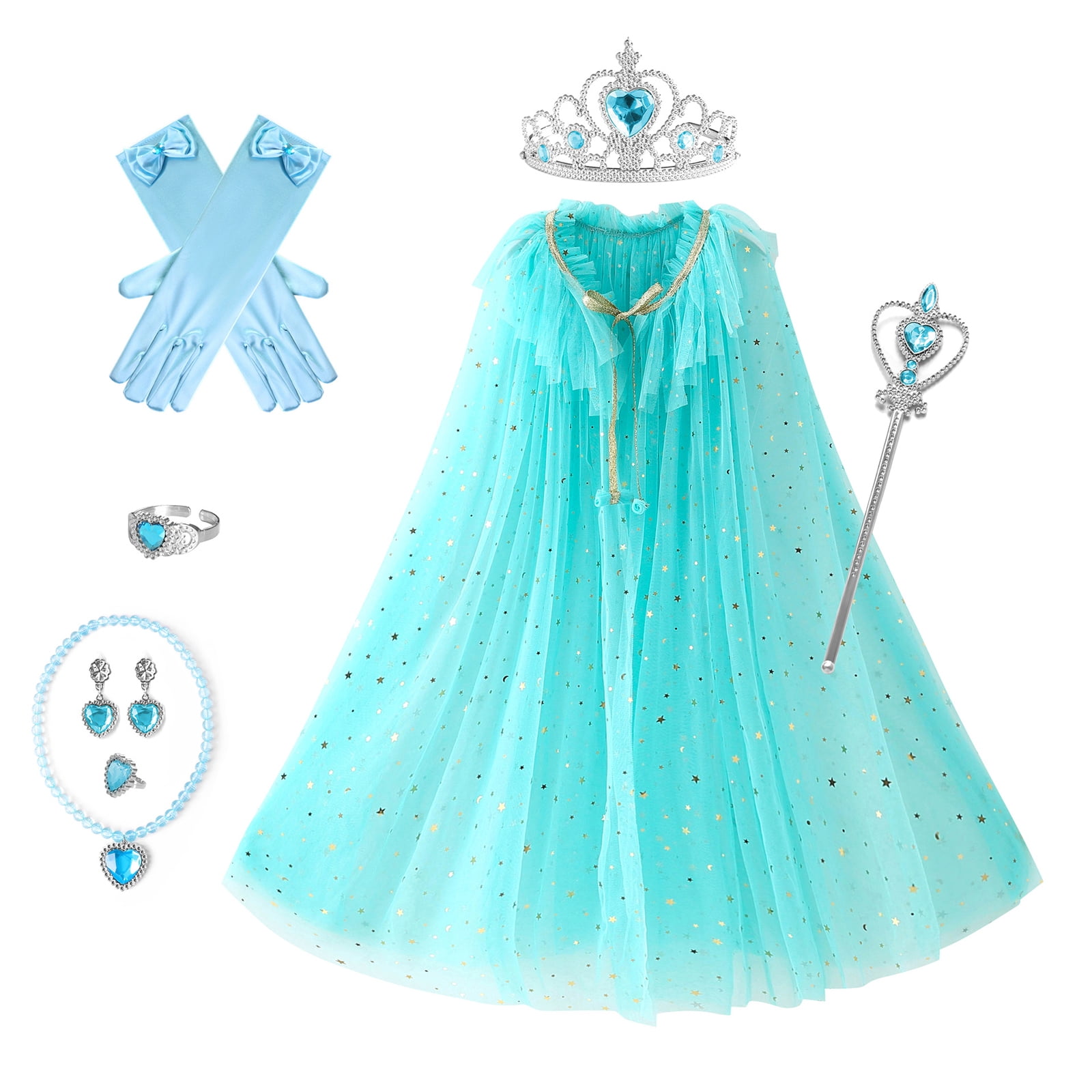 IBTOM CASTLE Princess Cape Costume Dress Up for Girls Princess Crown Wand Jewellery Sparkling ...