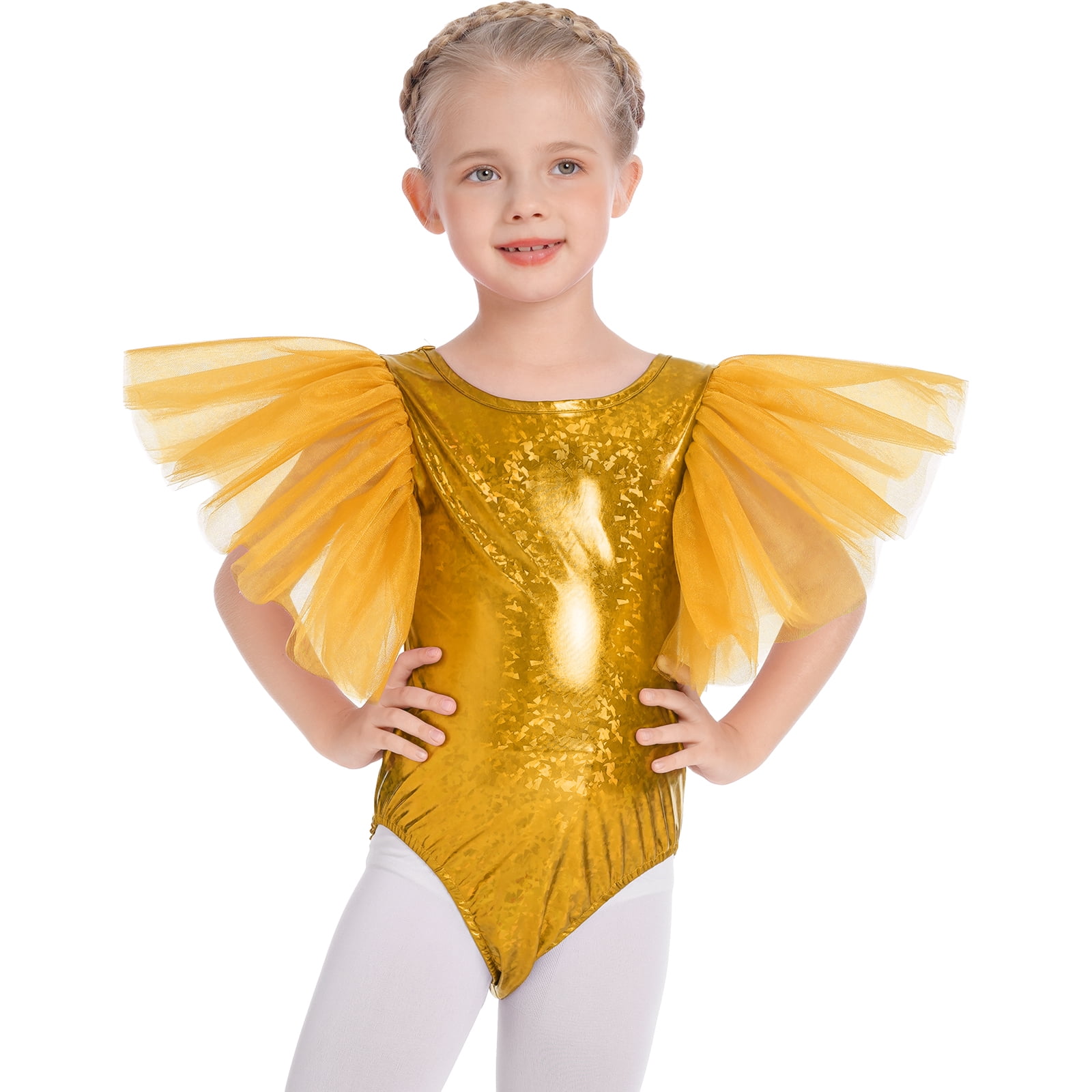 IBTOM CASTLE Shiny Metallic Ballet Leotards for Girls Toddler Ruffle ...