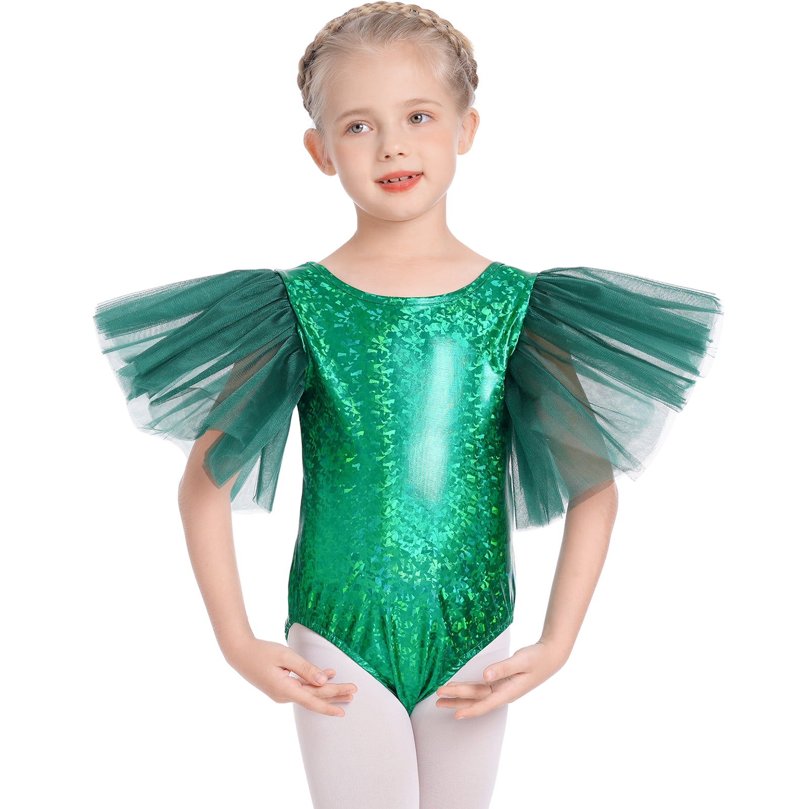 IBTOM CASTLE Shiny Metallic Ballet Leotards for Girls Toddler Ruffle ...
