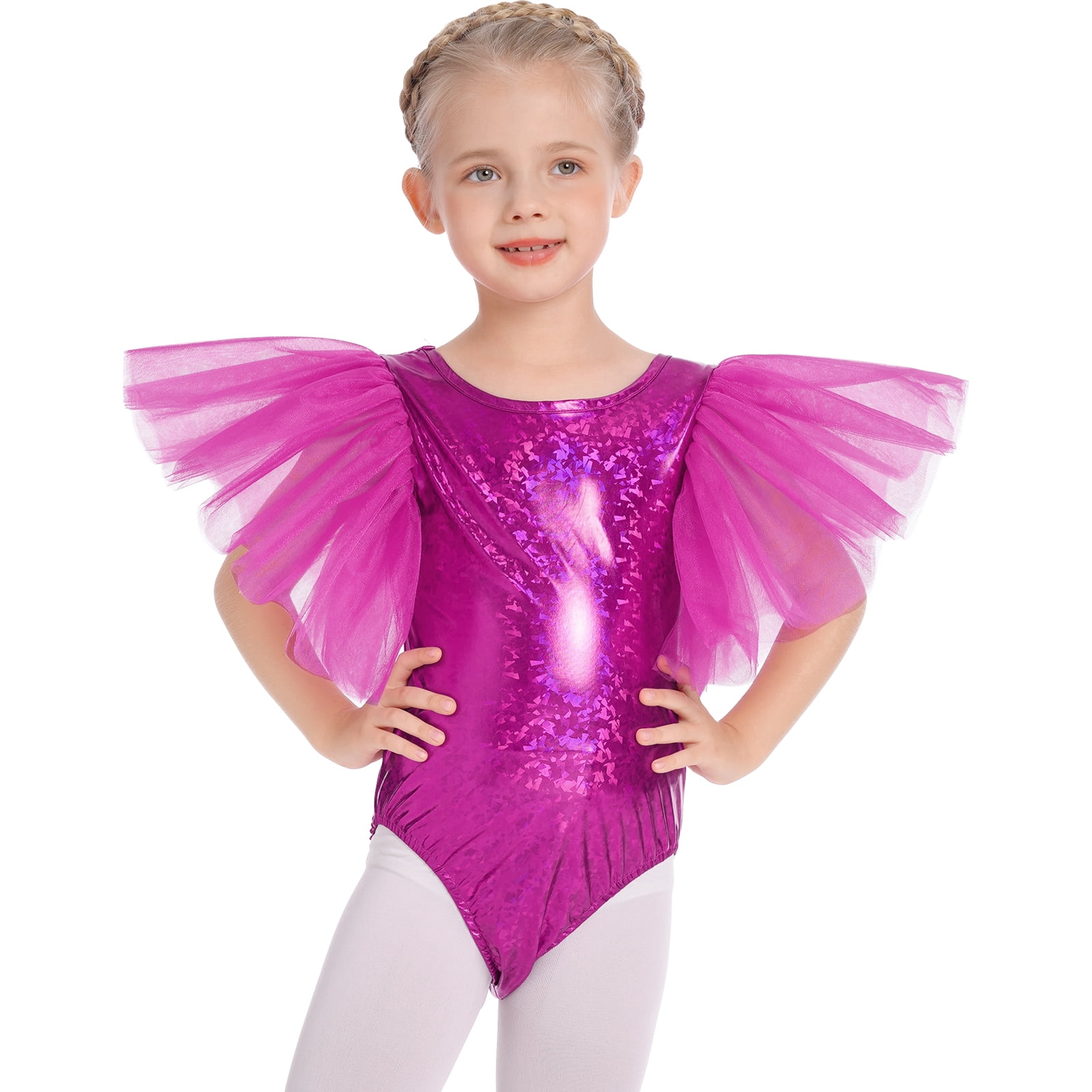 IBTOM CASTLE Shiny Metallic Ballet Leotards for Girls Toddler Ruffle ...