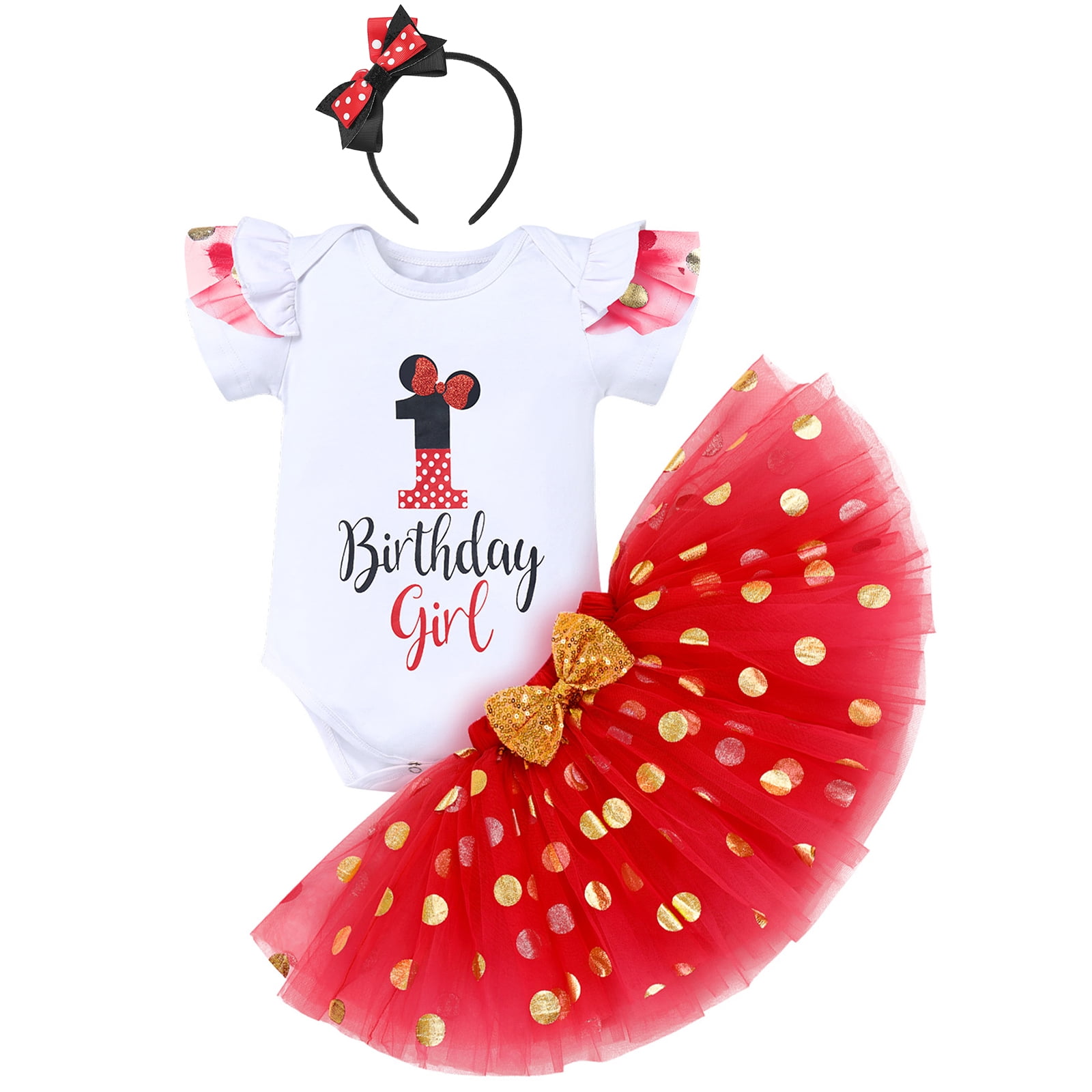 IBTOM CASTLE Toddler Girls 1st 2nd 3rd Birthday Outfit Princess Polka ...