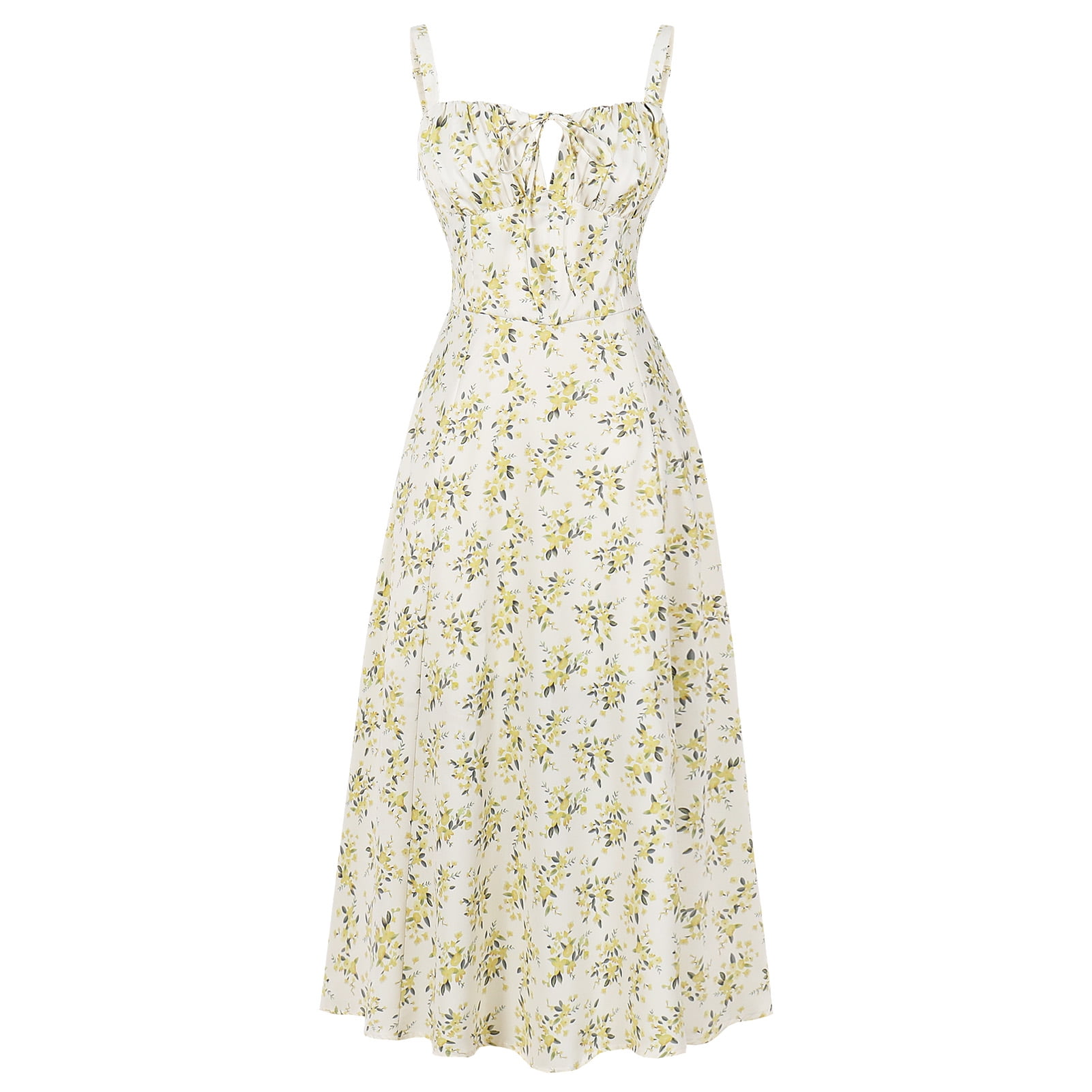 IBTOM CASTLE Women Floral Corset Dress Sleeveless Square Neck Spaghetti ...