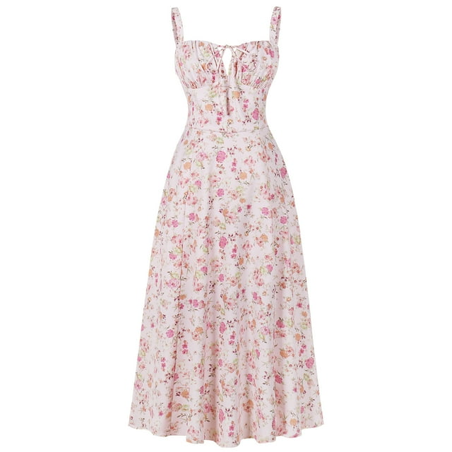 IBTOM CASTLE Women Floral Corset Dress Sleeveless Square Neck Spaghetti ...