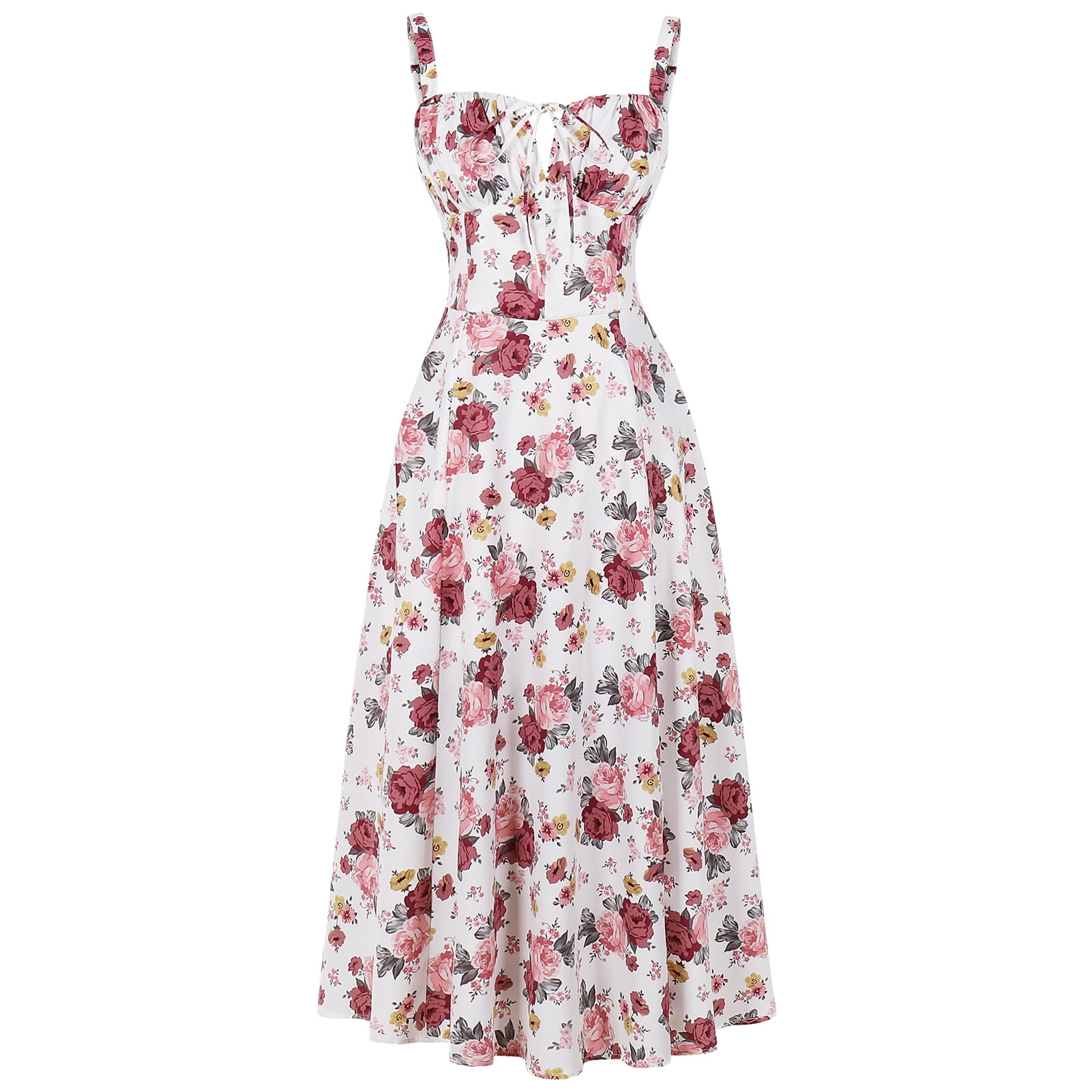 IBTOM CASTLE Women Floral Corset Dress Sleeveless Square Neck Spaghetti ...