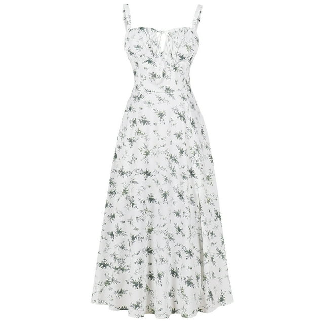 IBTOM CASTLE Women Floral Corset Dress Sleeveless Square Neck Spaghetti ...