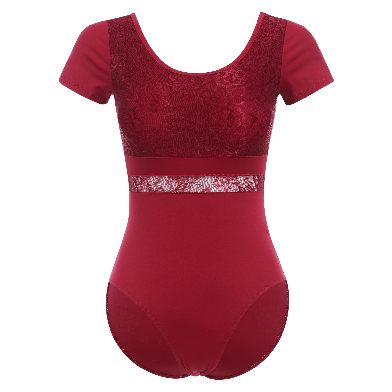 IBTOM CASTLE Women Gymnastics Leotard Adult Short Sleeve Floral Lace ...