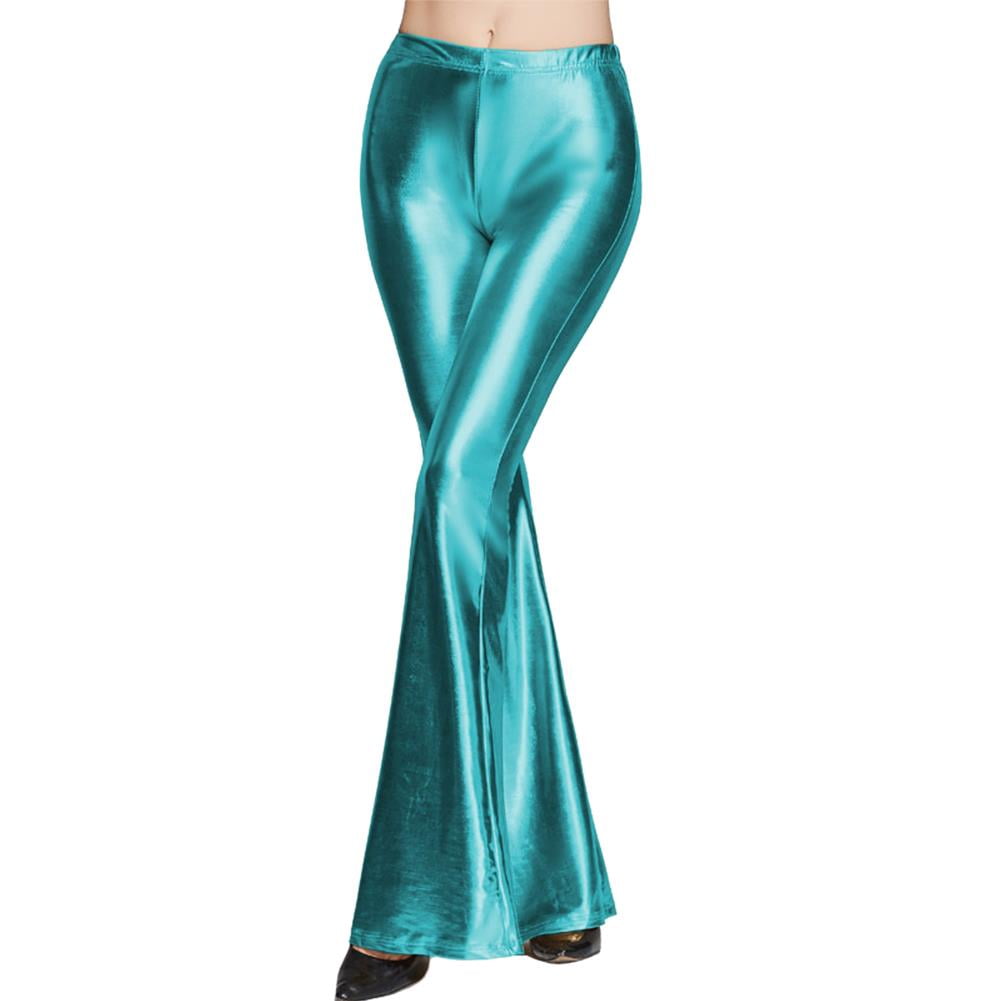 IBTOM CASTLE Women Metallic Wide Leg Pants High Waist Stretchy Bell ...