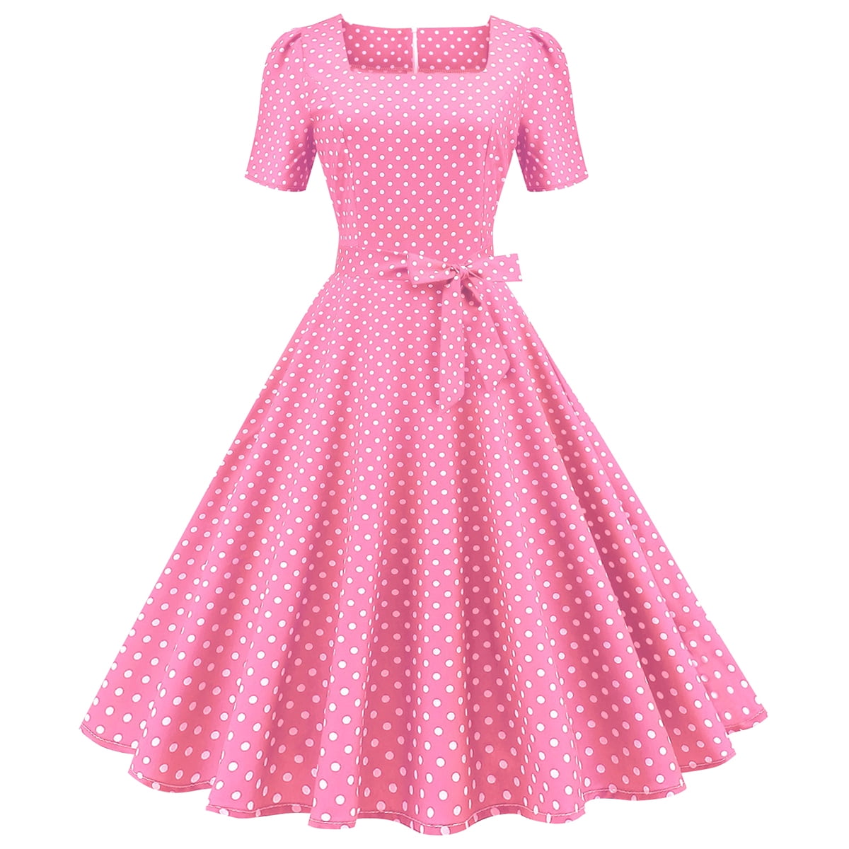 Ibtom Castle Women Polka Dot Vintage 1950s Swing Dress, Pink, Tea Party ...