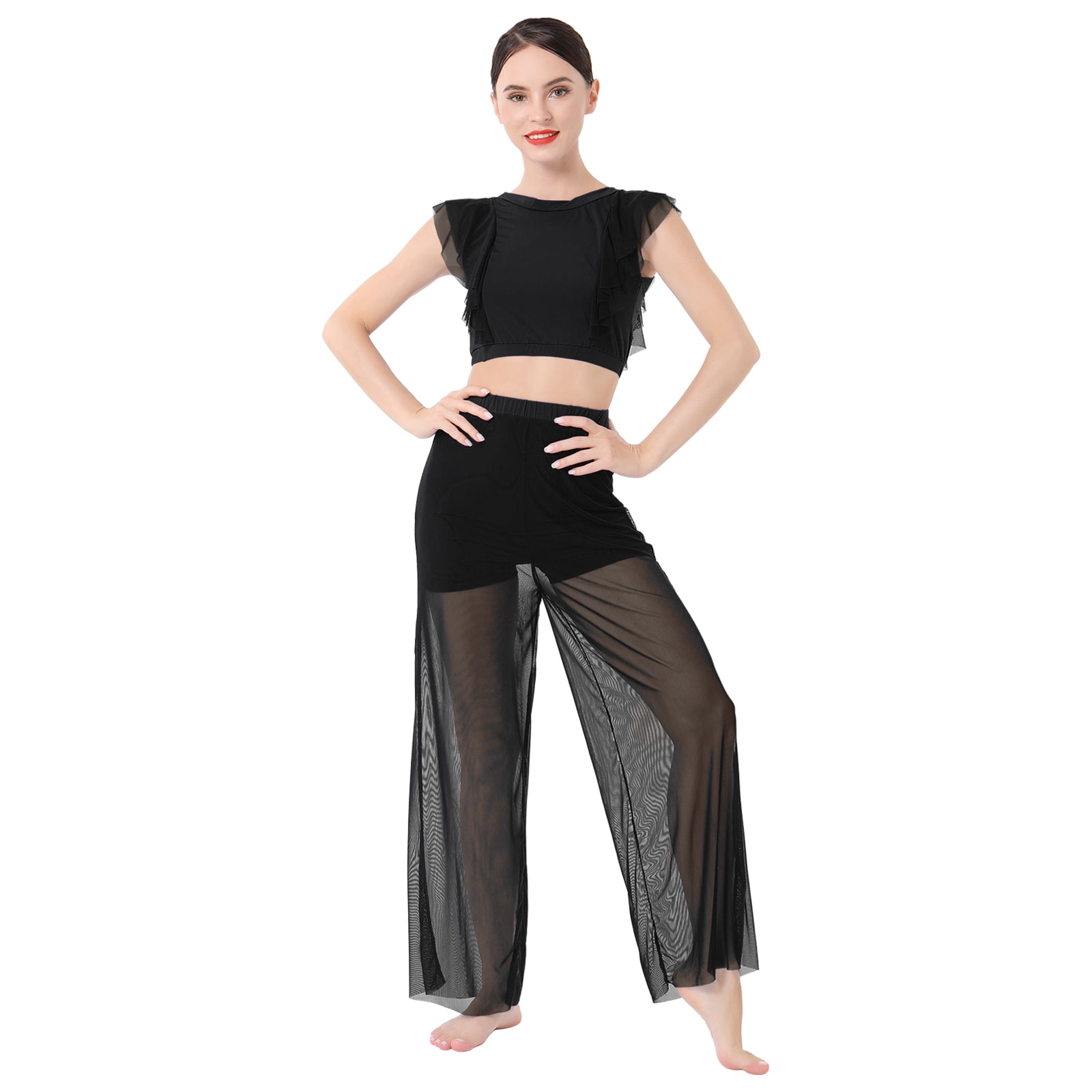 IBTOM CASTLE Women Two Piece Lyrical Dance Outfit Criss Cross Crop Tops ...
