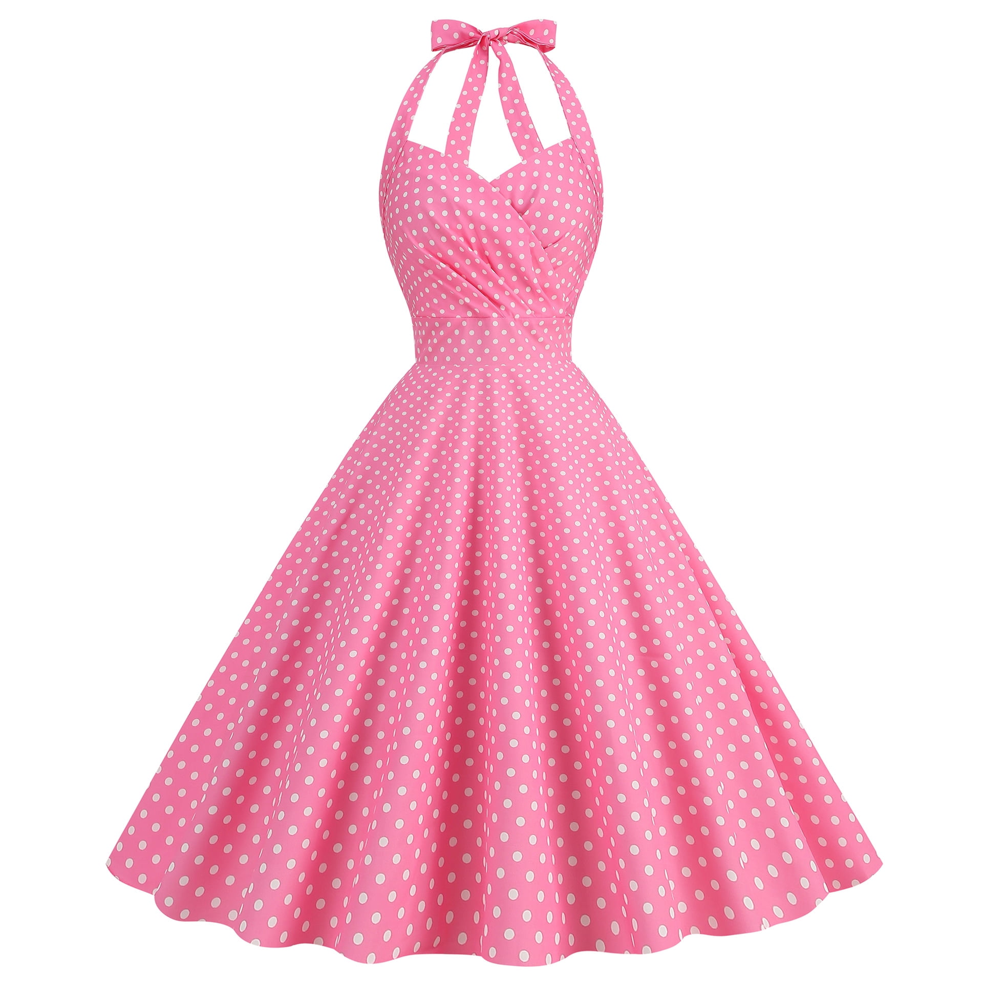 IBTOM CASTLE Women Vintage 1950s Halter Pink Gingham Polka Dots Swing ...