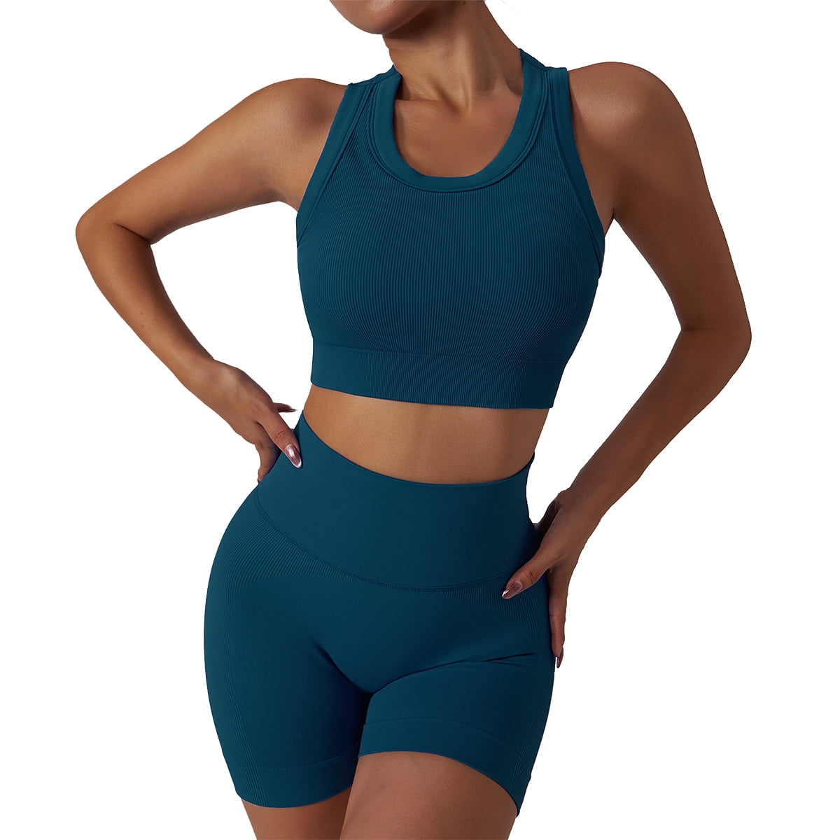 IBTOM CASTLE Women Workout Sets 2 Piece Seamless Ribbed Tank Top Sport ...