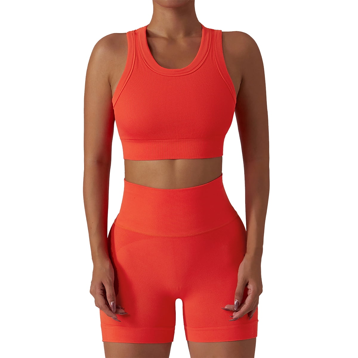 IBTOM CASTLE Women Workout Sets 2 Piece Seamless Ribbed Tank Top Sport ...