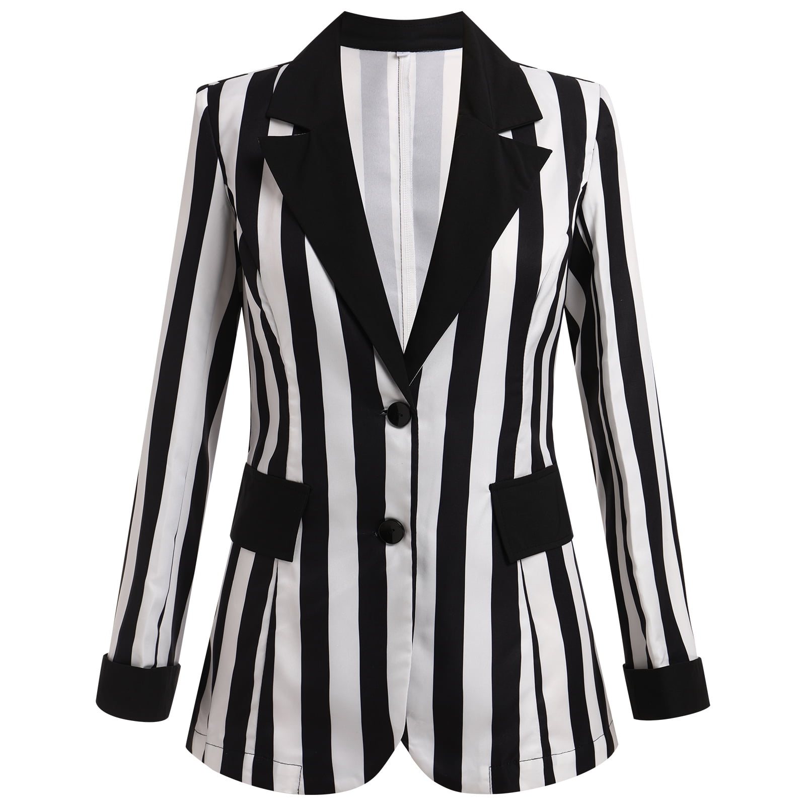 IBTOM CASTLE Women's Black and White Striped Blazer Casual Button Long ...
