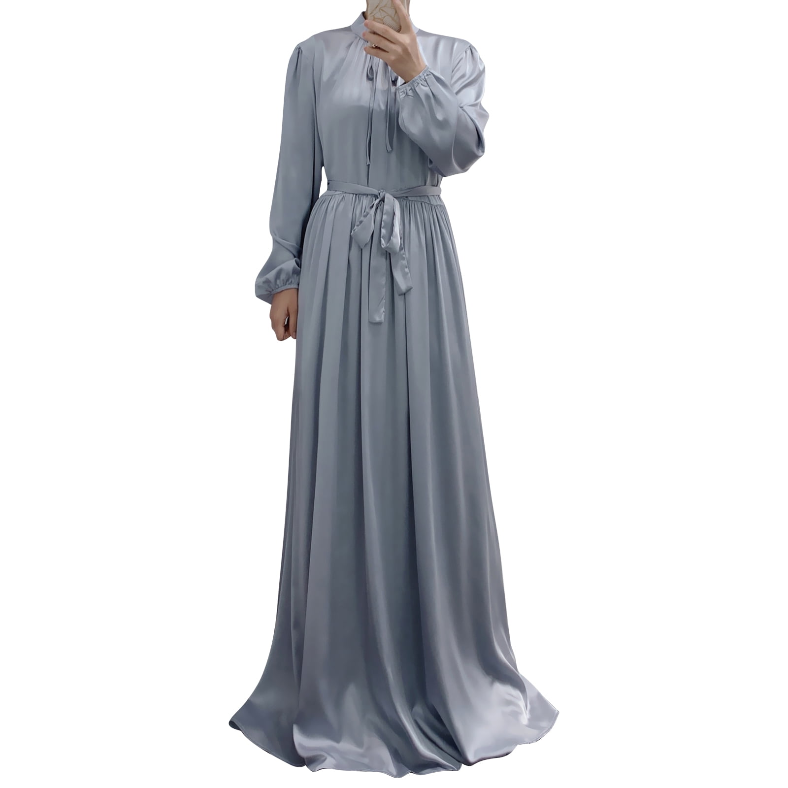 IBTOM CASTLE Women's Muslim Kaftan Abaya Prayer Dress Long Sleeve Self ...