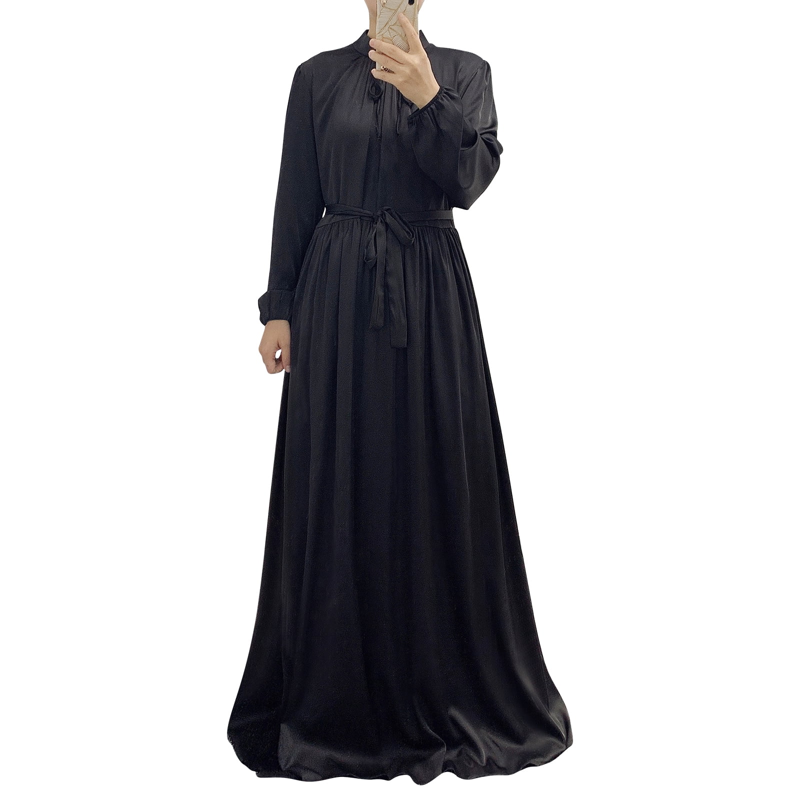 IBTOM CASTLE Women's Muslim Kaftan Abaya Prayer Dress Long Sleeve Self ...