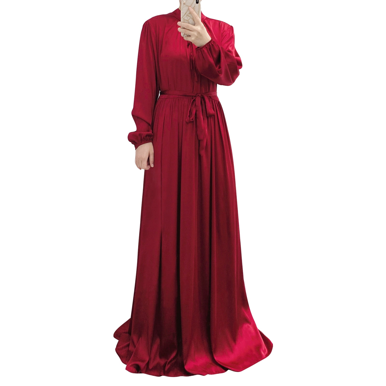 IBTOM CASTLE Women's Muslim Kaftan Abaya Prayer Dress Long Sleeve Self ...
