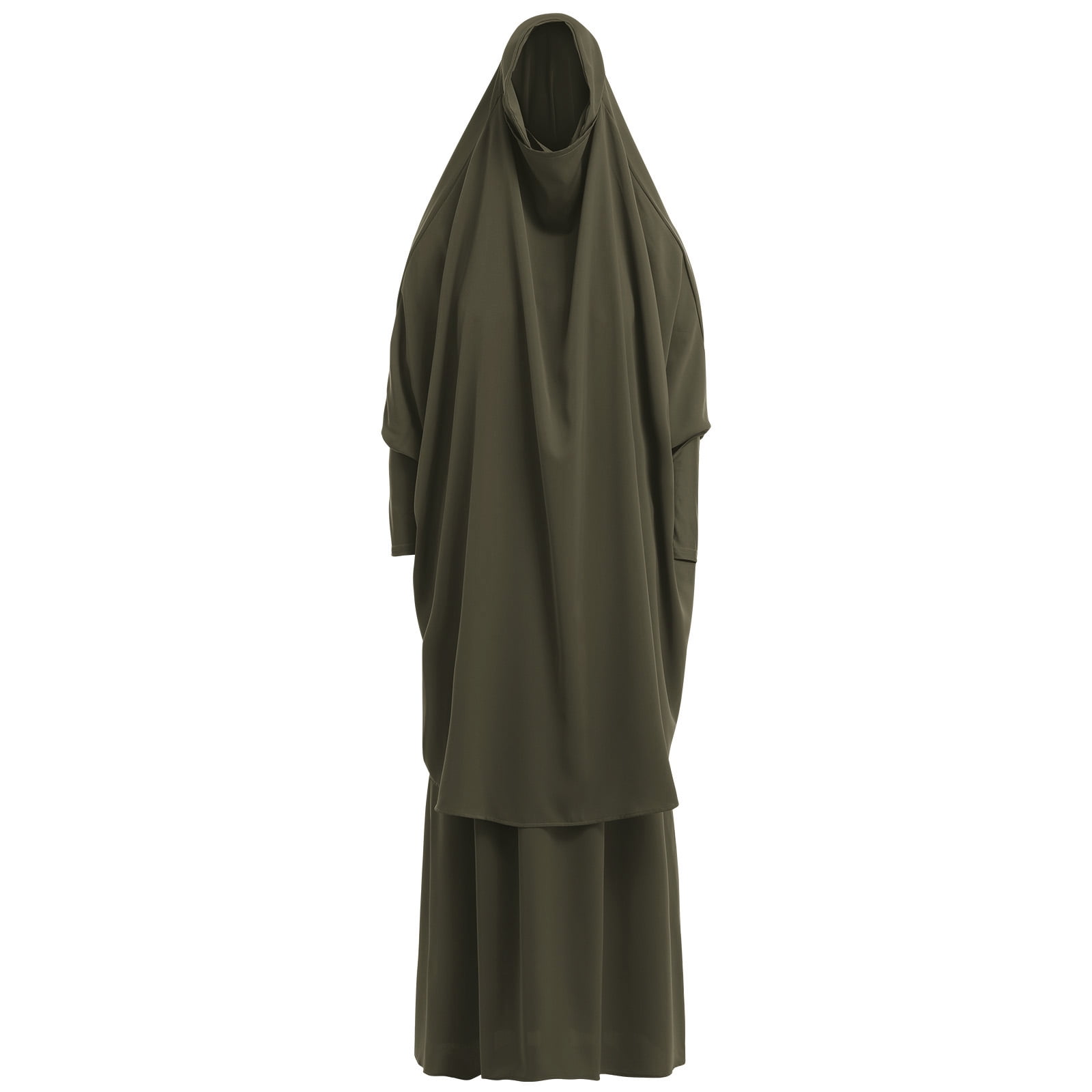 IBTOM CASTLE Women's Muslim Prayer Dress Abaya Robe Attire in Army ...