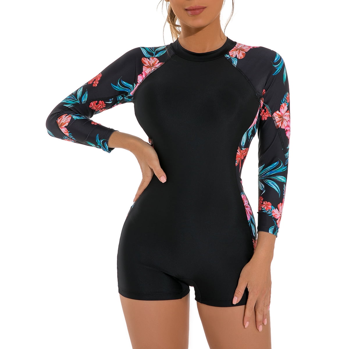 IBTOM CASTLE Women's One Piece Rash Guard Swimsuit UV Protection Floral ...