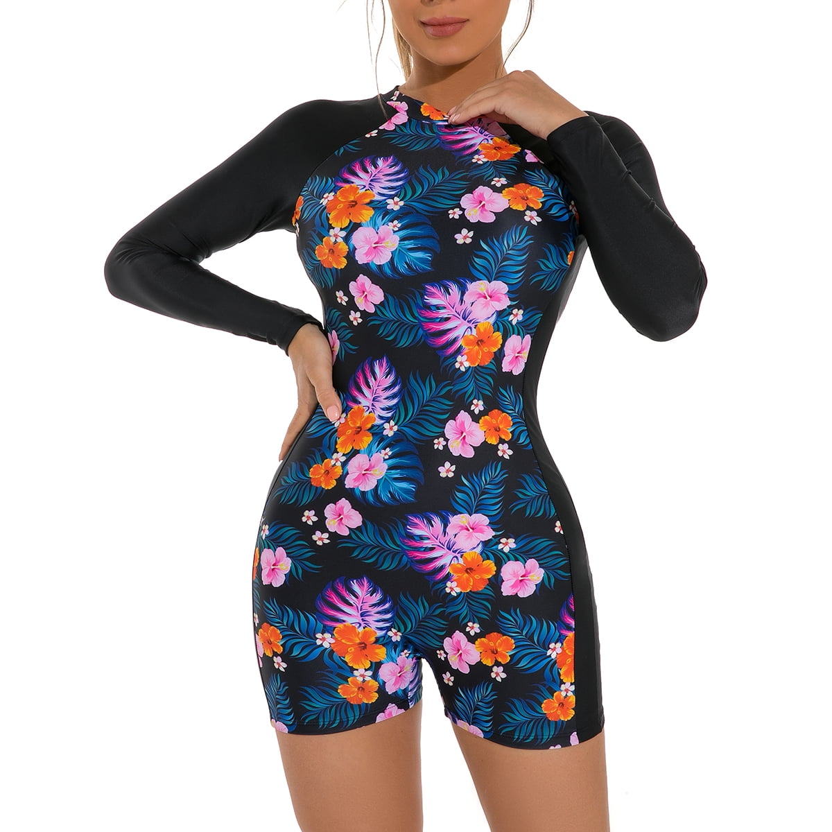 IBTOM CASTLE Women's One Piece Rash Guard Swimsuit UV Protection Floral ...