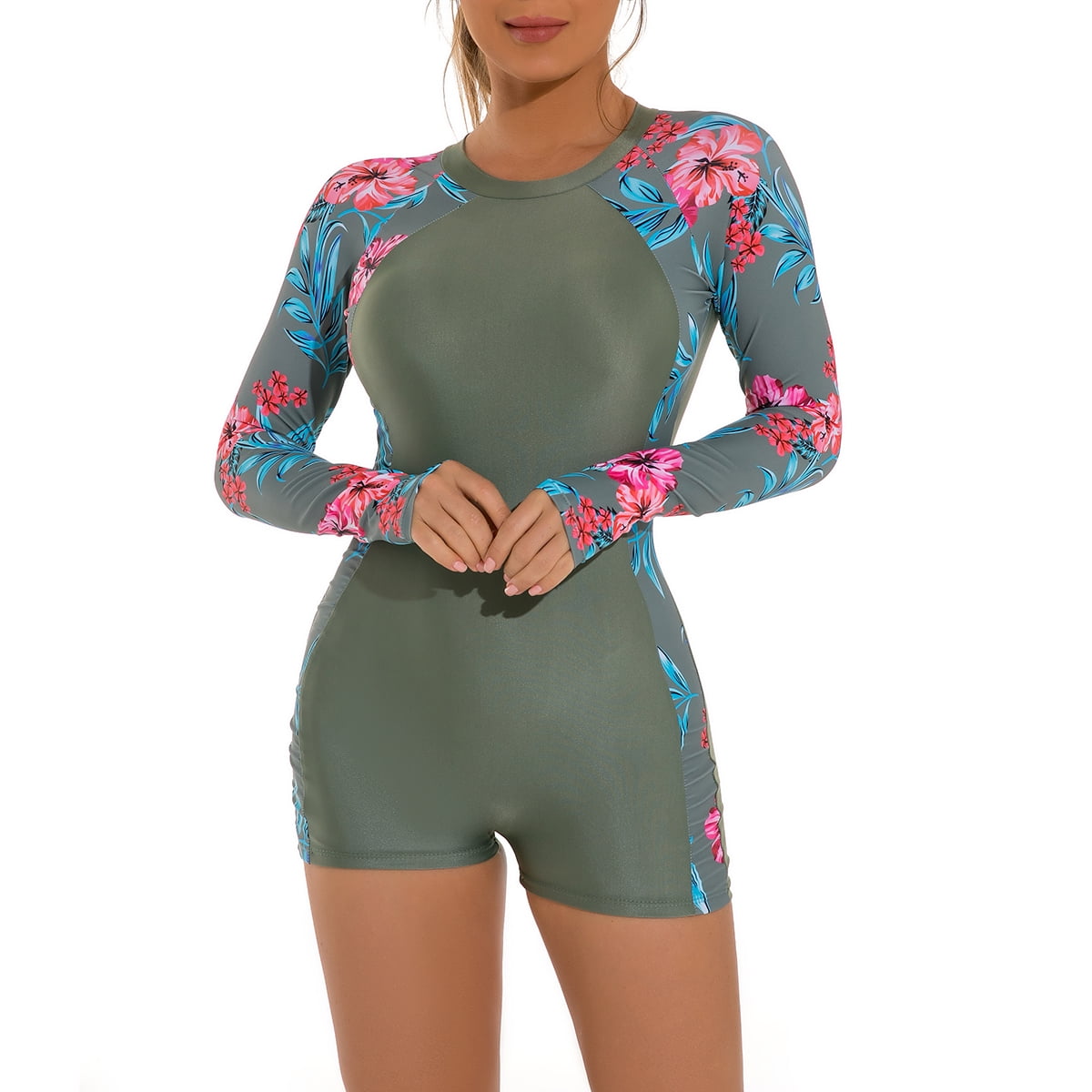 IBTOM CASTLE Women's One Piece Rash Guard Swimsuit UV Protection Floral ...