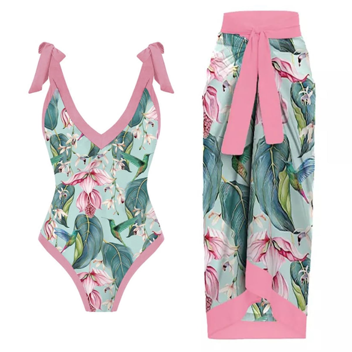 IBTOM CASTLE Women's One Piece Swimsuit with Beach Cover up Wrap Skirt ...
