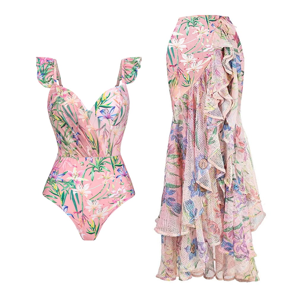 IBTOM CASTLE Women's One Piece Swimsuit with Beach Cover up Wrap Skirt ...
