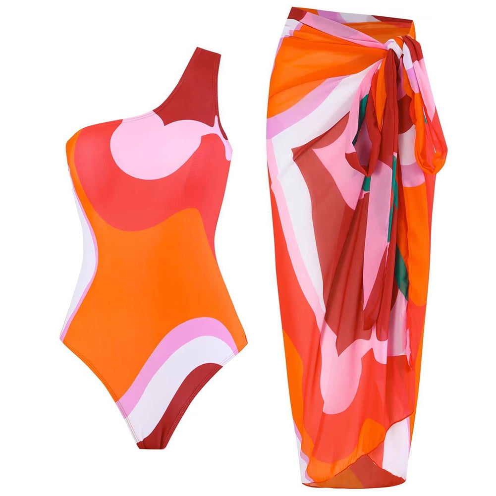 IBTOM CASTLE Women's One Piece Swimsuit with Beach Cover up Wrap Skirt ...