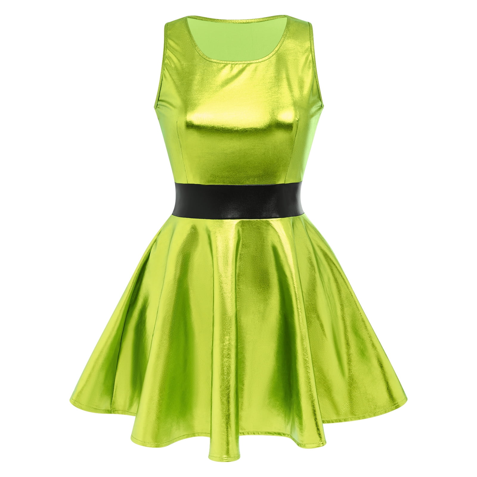 IBTOM CASTLE Women's Shiny Metallic Dress Sexy Sleeveless Mini Skater ...