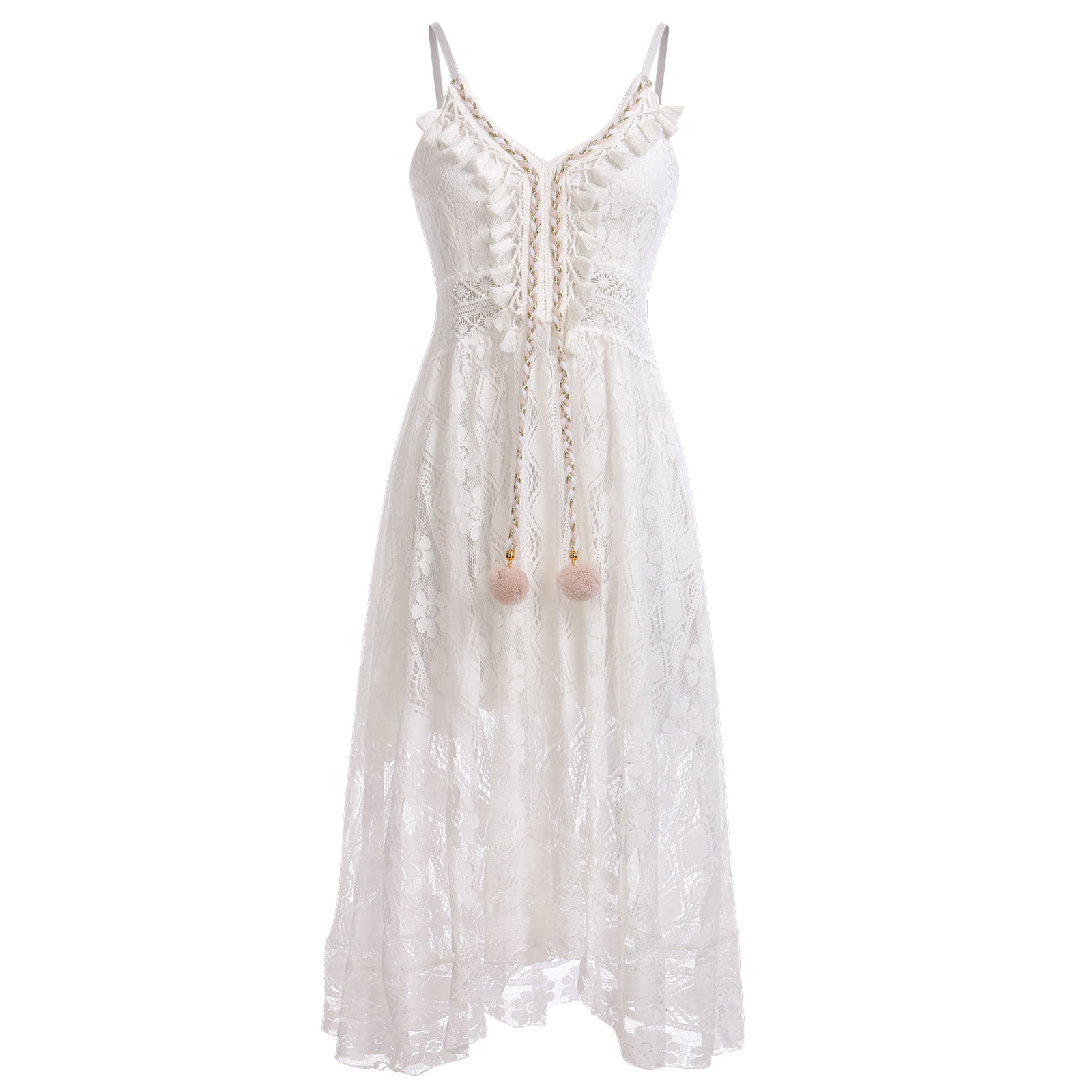 IBTOM CASTLE Women's Summer Slip Boho Maxi Dress Lace Up Tassel V Neck ...