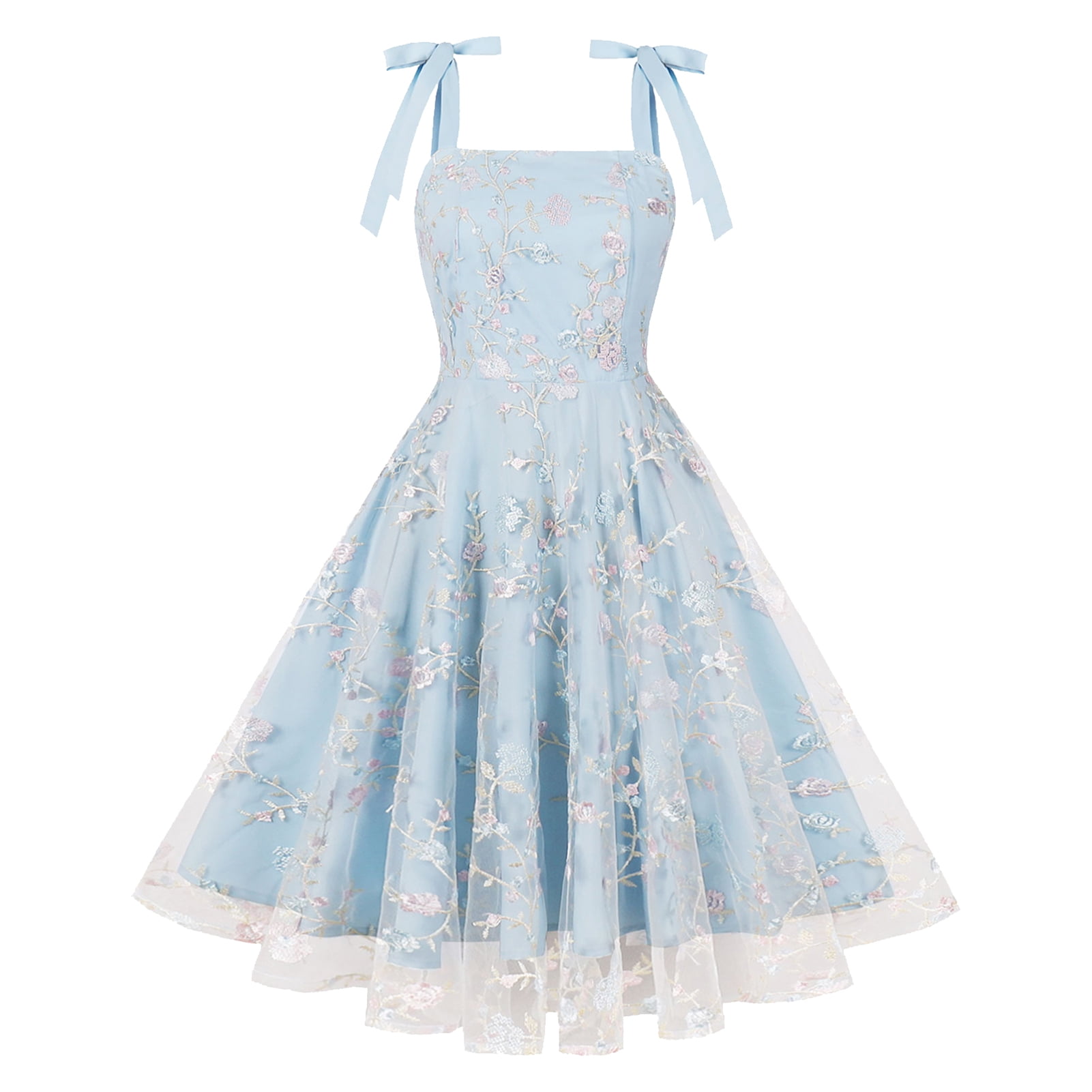 IBTOM CASTLE Women's Tie Strap Tulle Prom Dress Sweetheart Flower ...