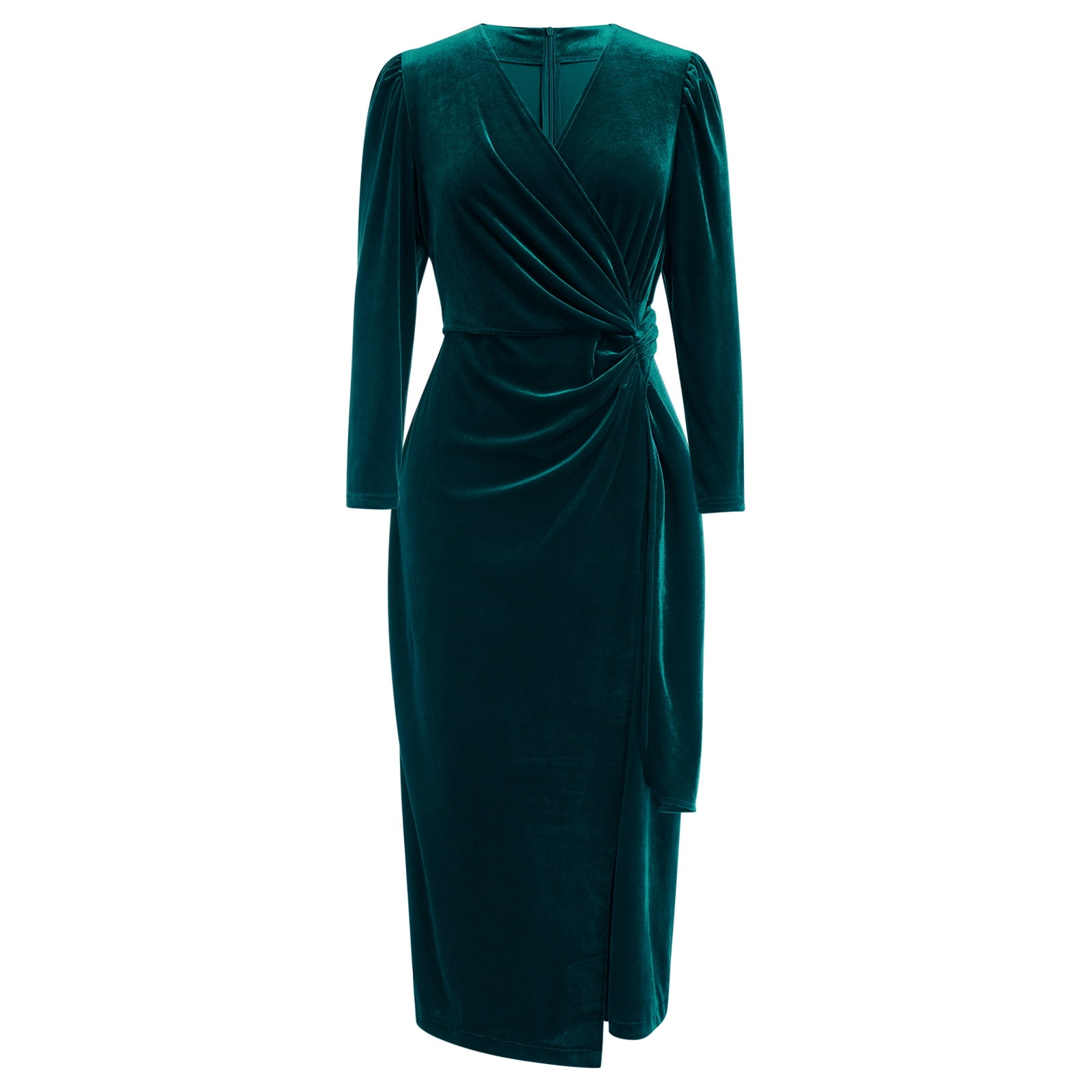 Ibtom Castle Womens V Neck Wrap Velvet Dress Long Sleeve Elegant
