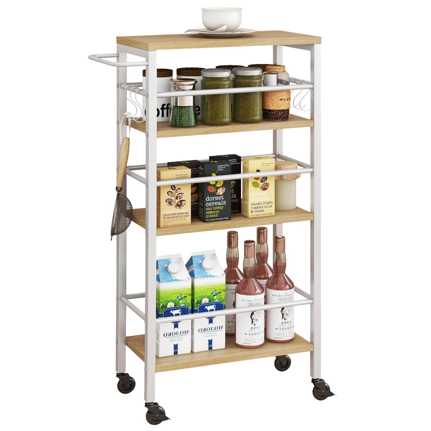 IBUYKE 7.8" Slim Rolling Cart,4 Tier Metal Kitchen Laundry Storage Cart ...