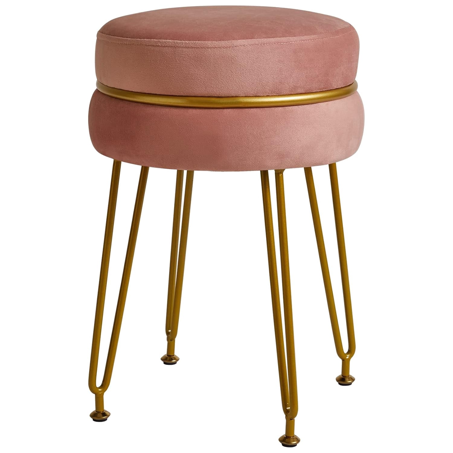 IBUYKE Modern Velvet Round Footstool Ottoman Vanity Chair for Makeup ...