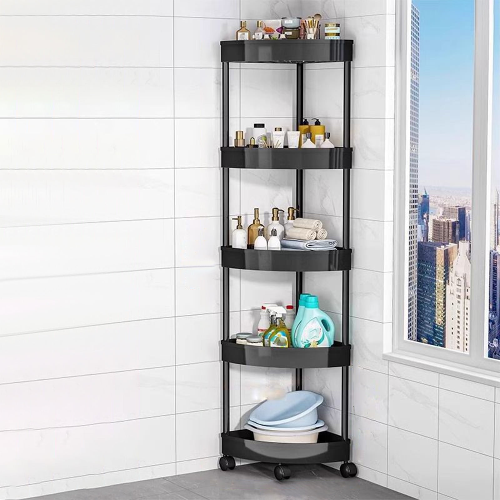 IBaodan 5-Tier Rolling Storage Cart - Plastic Corner Shelf for Bathroom ...