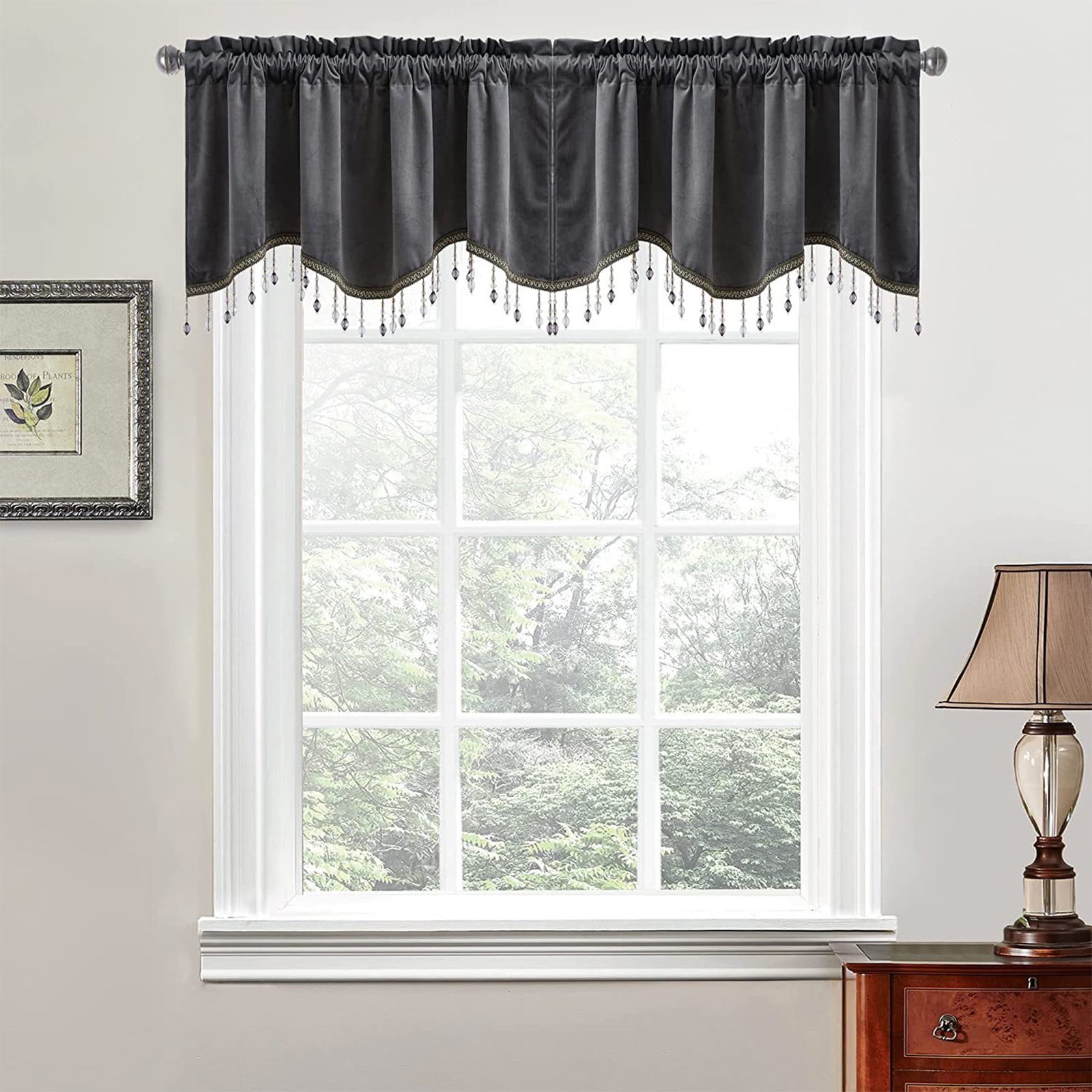 IBaodan Fringed Window Curtains Stylish Short Drapes Polyester Rod ...